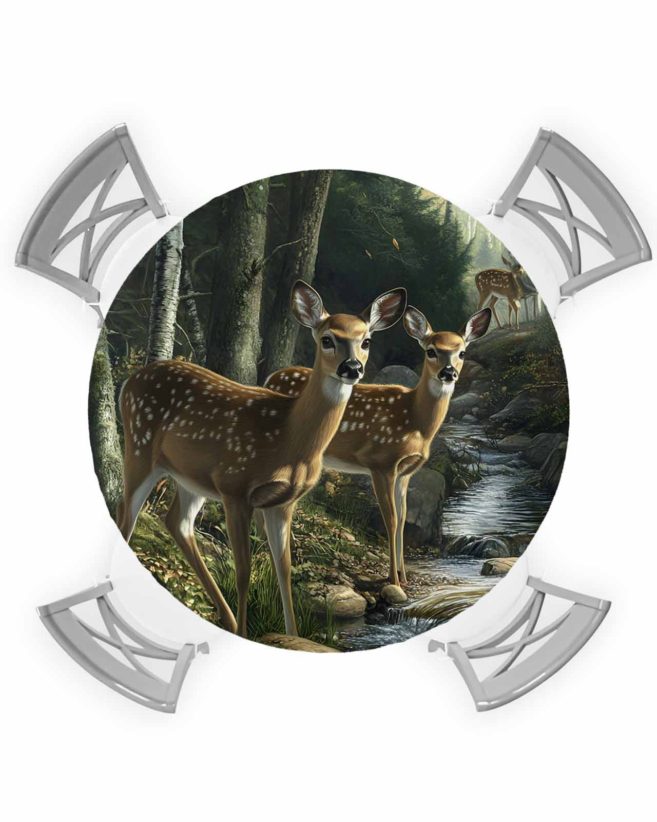 nqOlkjepod Forest Deer Round Tablecloth, Fitted Table Cover with ...