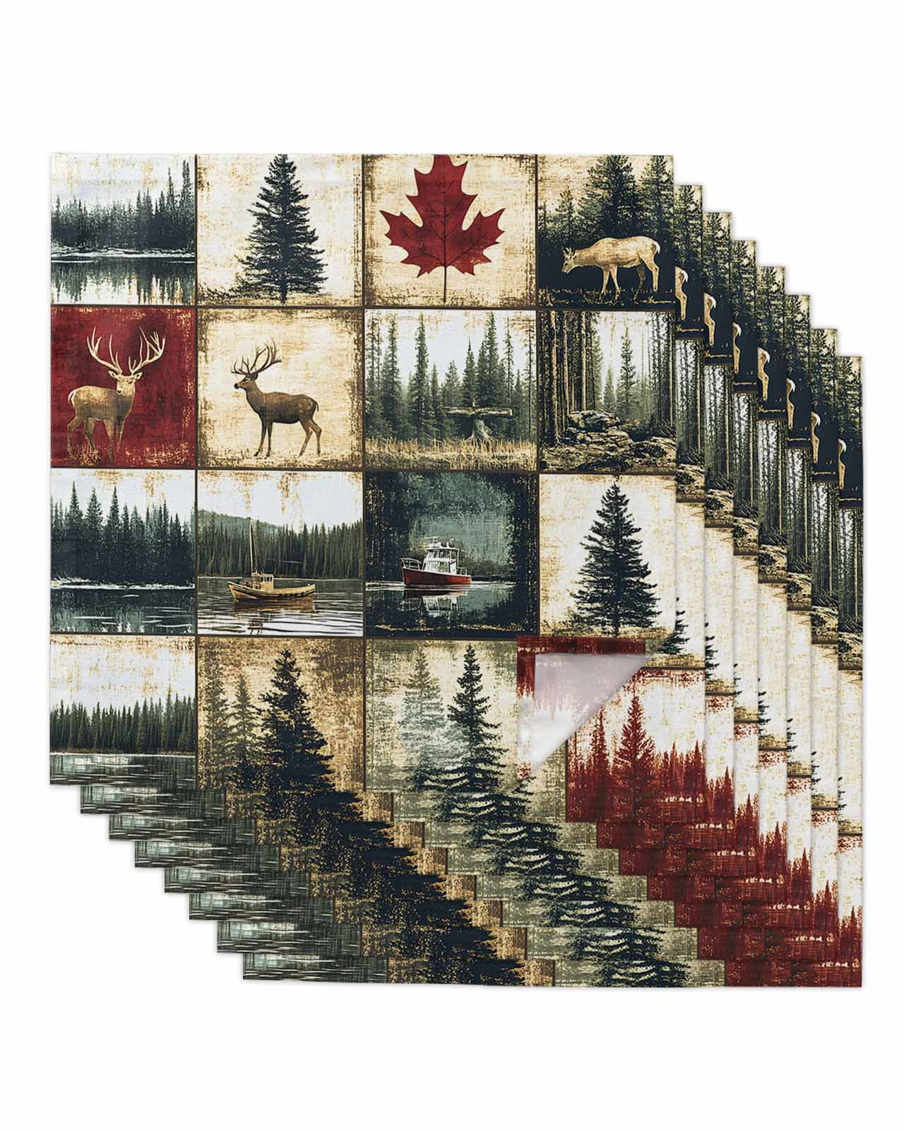 nqOlkjepod Forest Elk Cloth Napkins Set of 8 Reusable Dinner Napkins ...