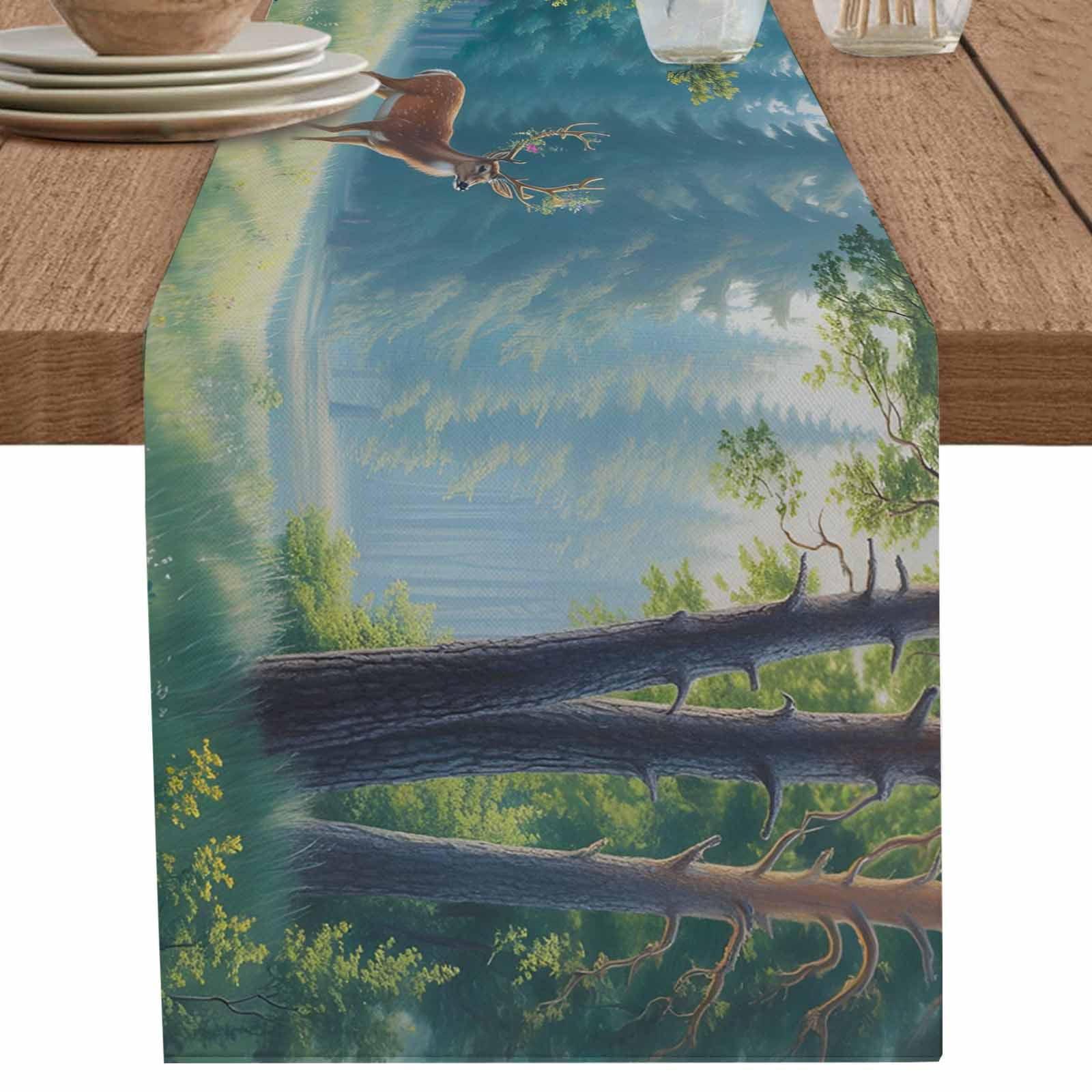 nqOlkjepod Forest Elk Table Runner 60 Inches Long Farmhouse Dress ...