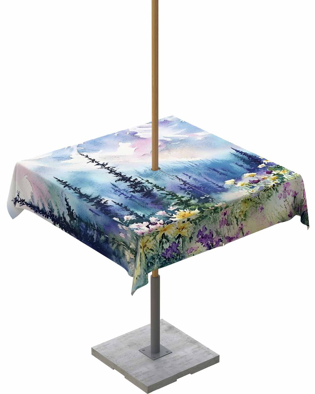 nqOlkjepod Forest Mountains Outdoor Tablecloth with Umbrella Hole ...