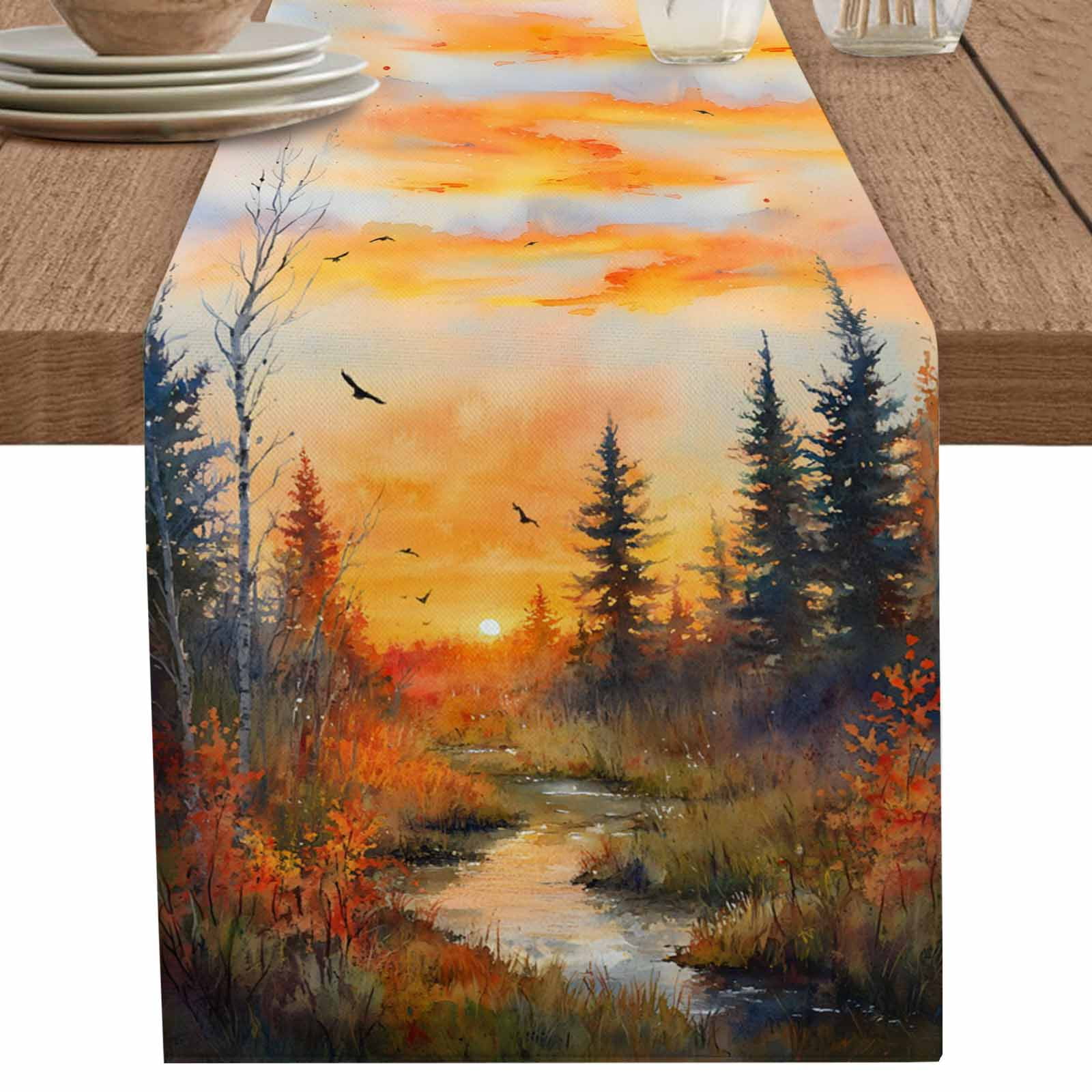 nqOlkjepod Forest Sunset Table Runner 90 Inches Long Farmhouse Dress ...