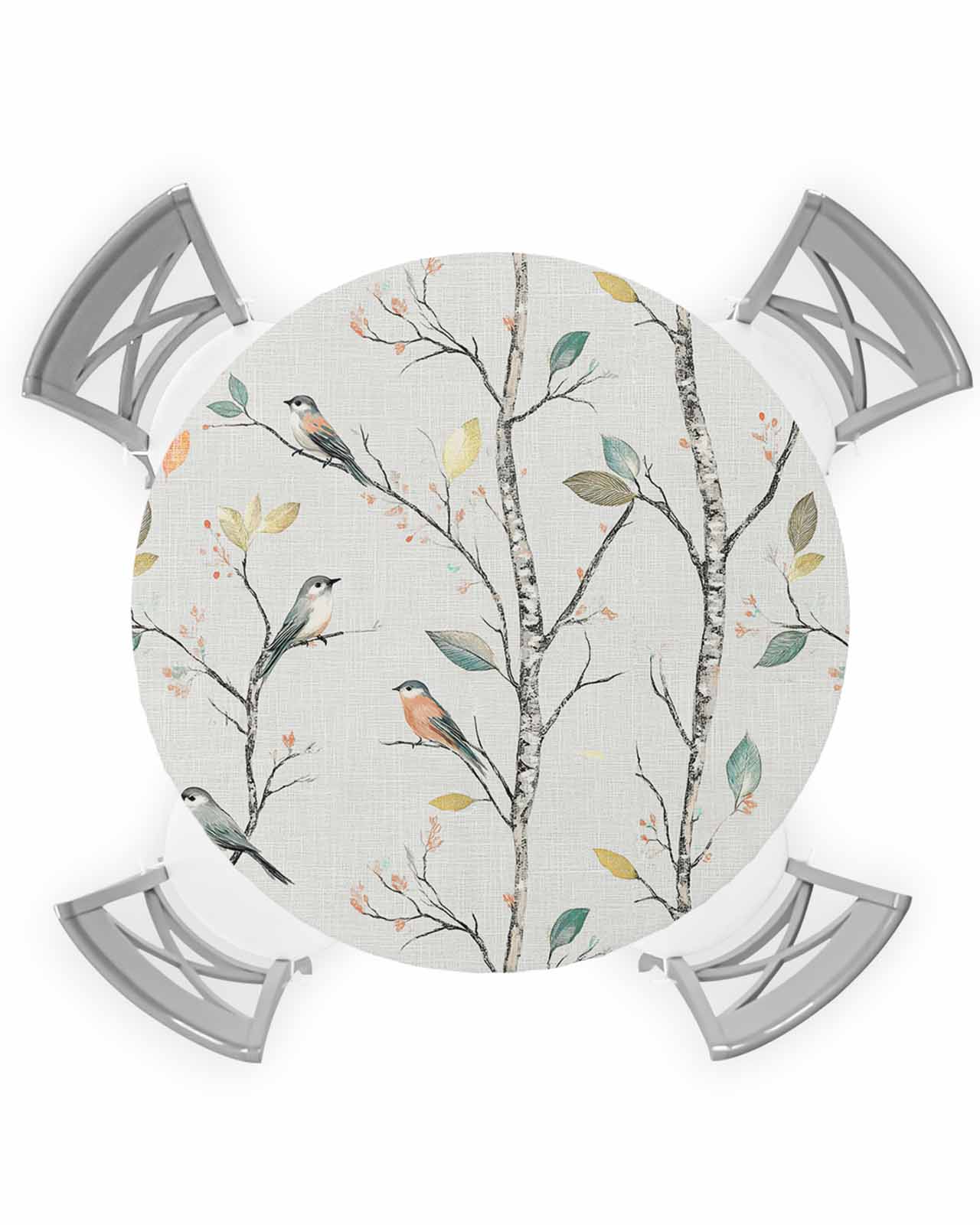 nqOlkjepod Forest Tree Bird Round Tablecloth, Fitted Table Cover with ...