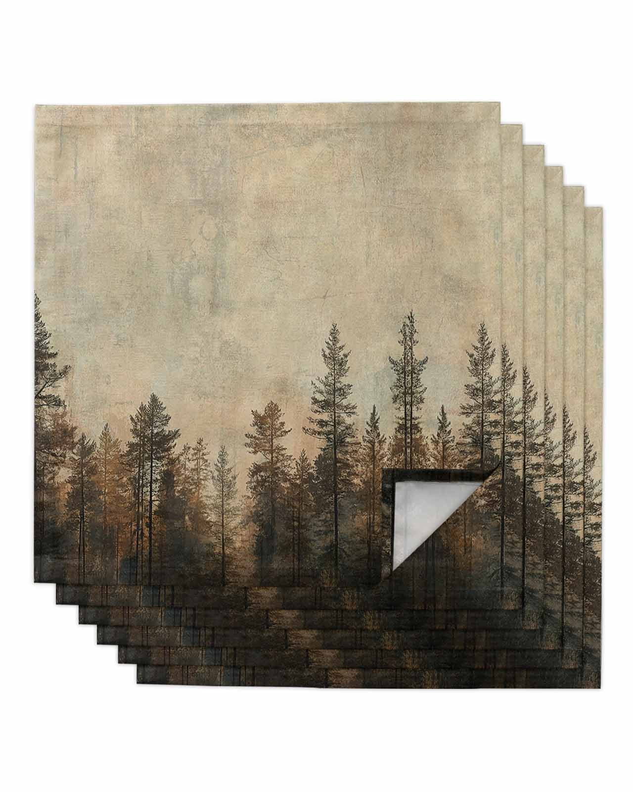 nqOlkjepod Forest Tree Cloth Napkins Set of 6 Reusable Dinner Napkins ...