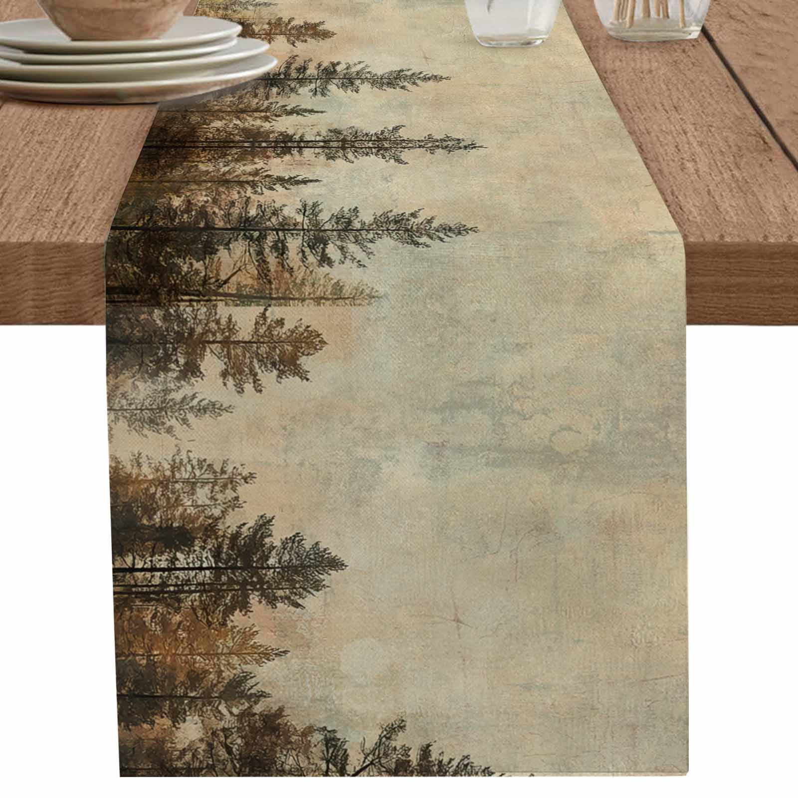 nqOlkjepod Forest Tree Table Runner 72 Inches Long Farmhouse Dress ...