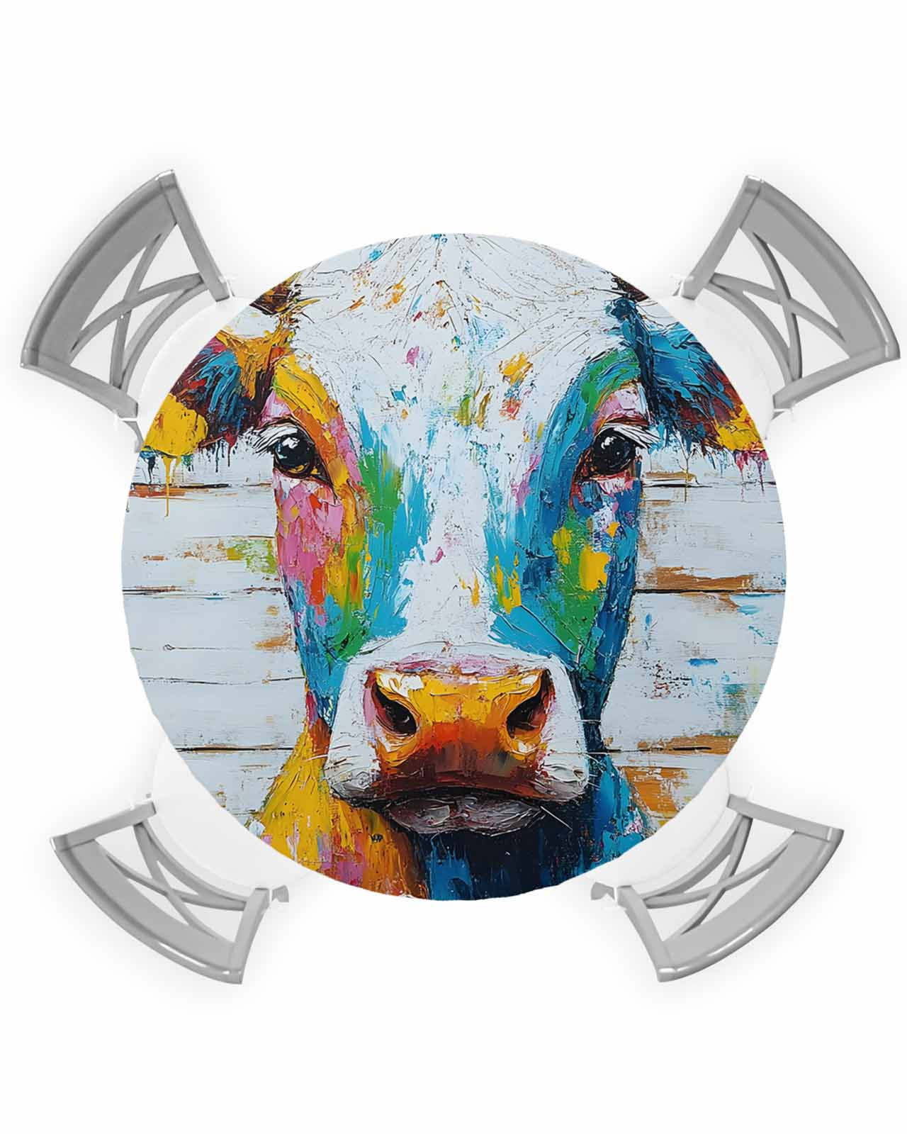 nqOlkjepod Funny Colorful Cow Round Tablecloth, Fitted Table Cover with ...