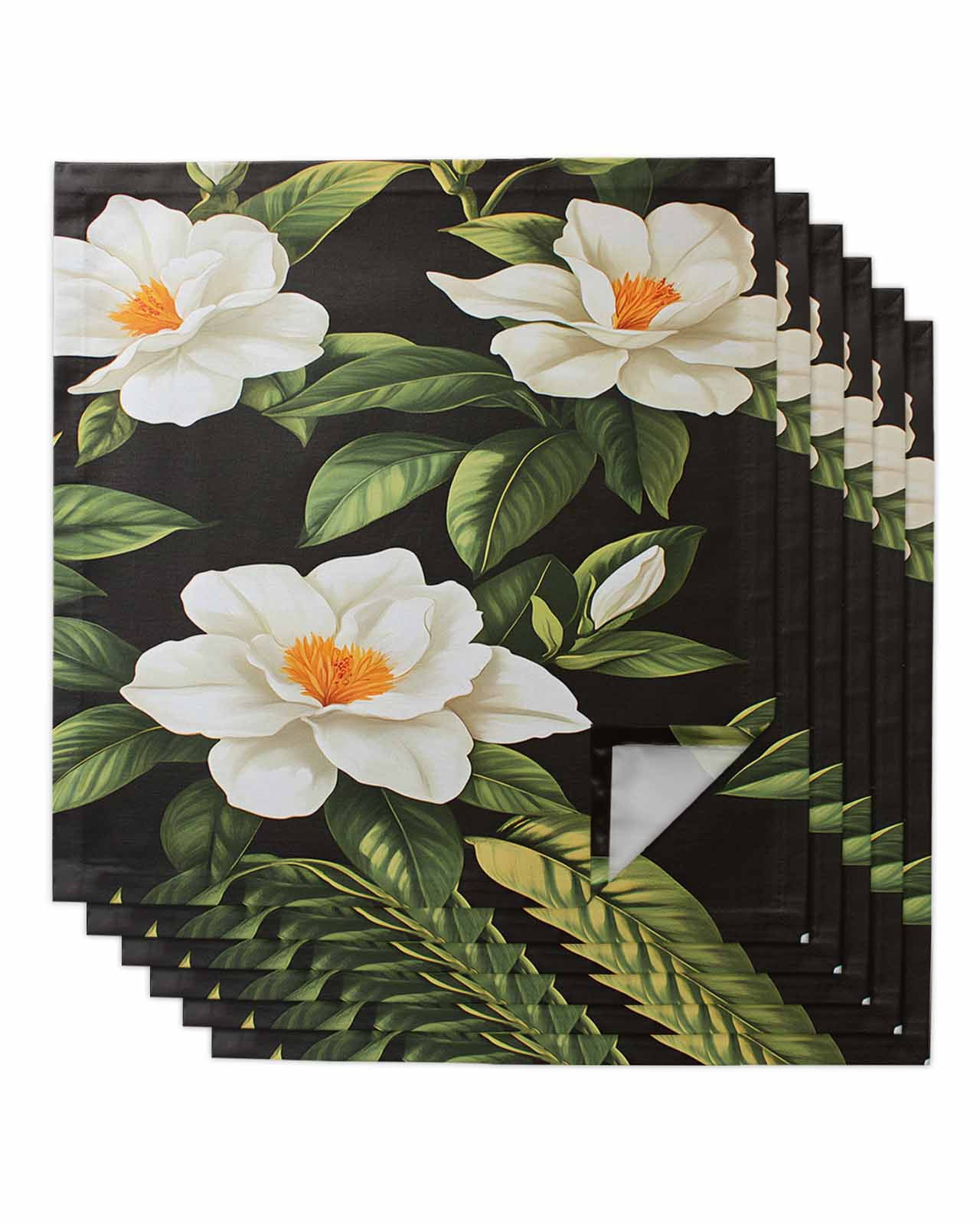 nqOlkjepod Gardenia Cloth Napkins Set of 6 Reusable Dinner Napkins, White Summer Flowers Green ...