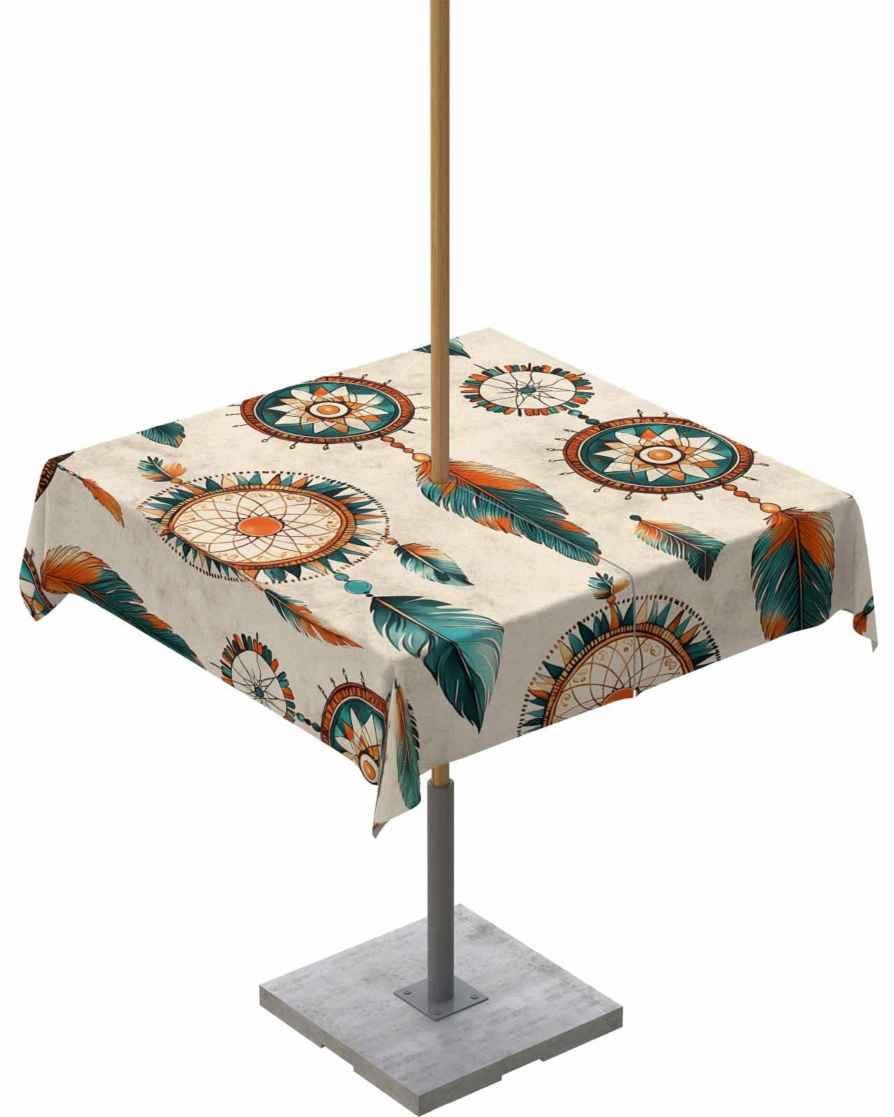 nqOlkjepod Geometric Feathers Outdoor Tablecloth with Umbrella Hole ...