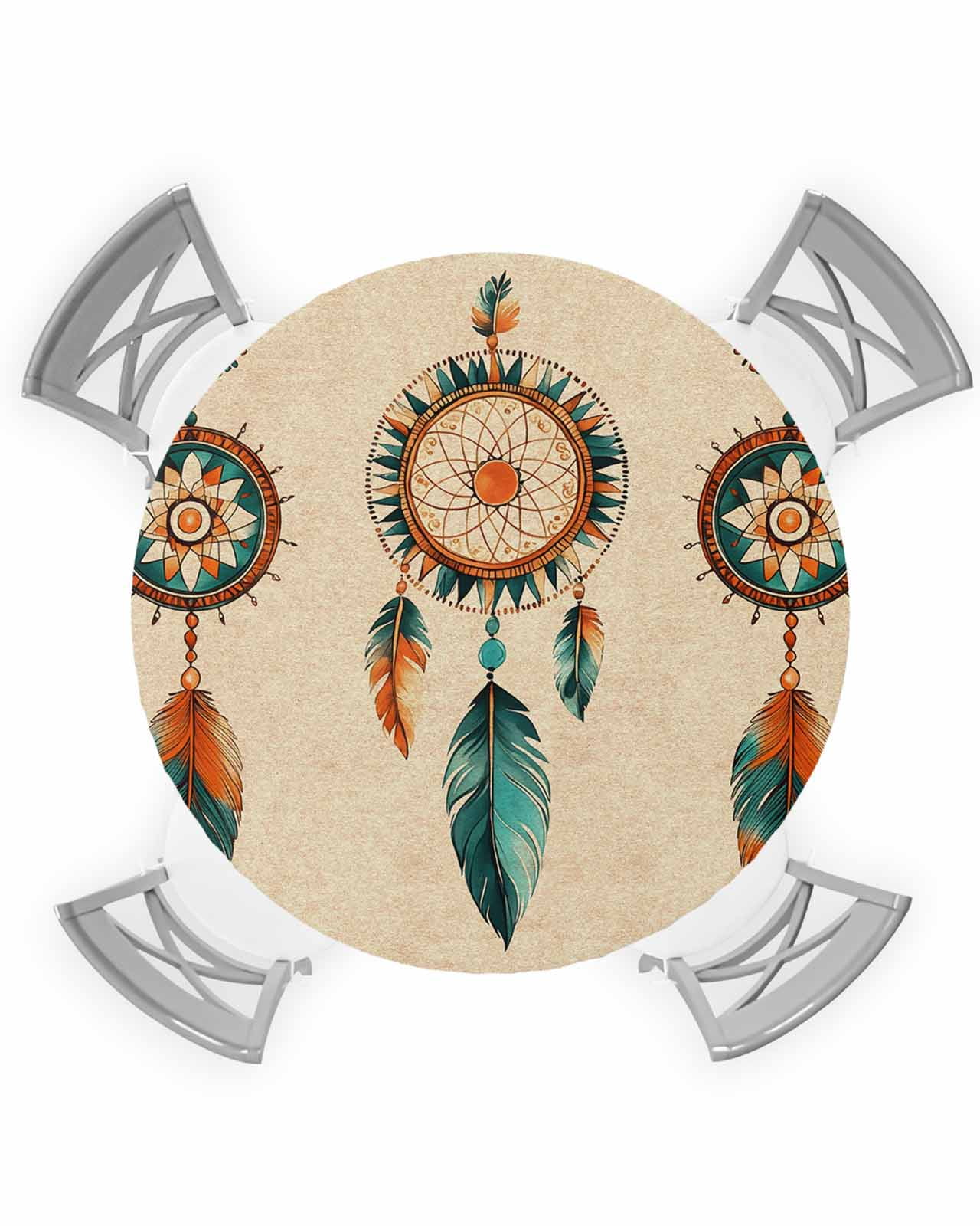nqOlkjepod Geometric Feathers Round Tablecloth, Fitted Table Cover with ...
