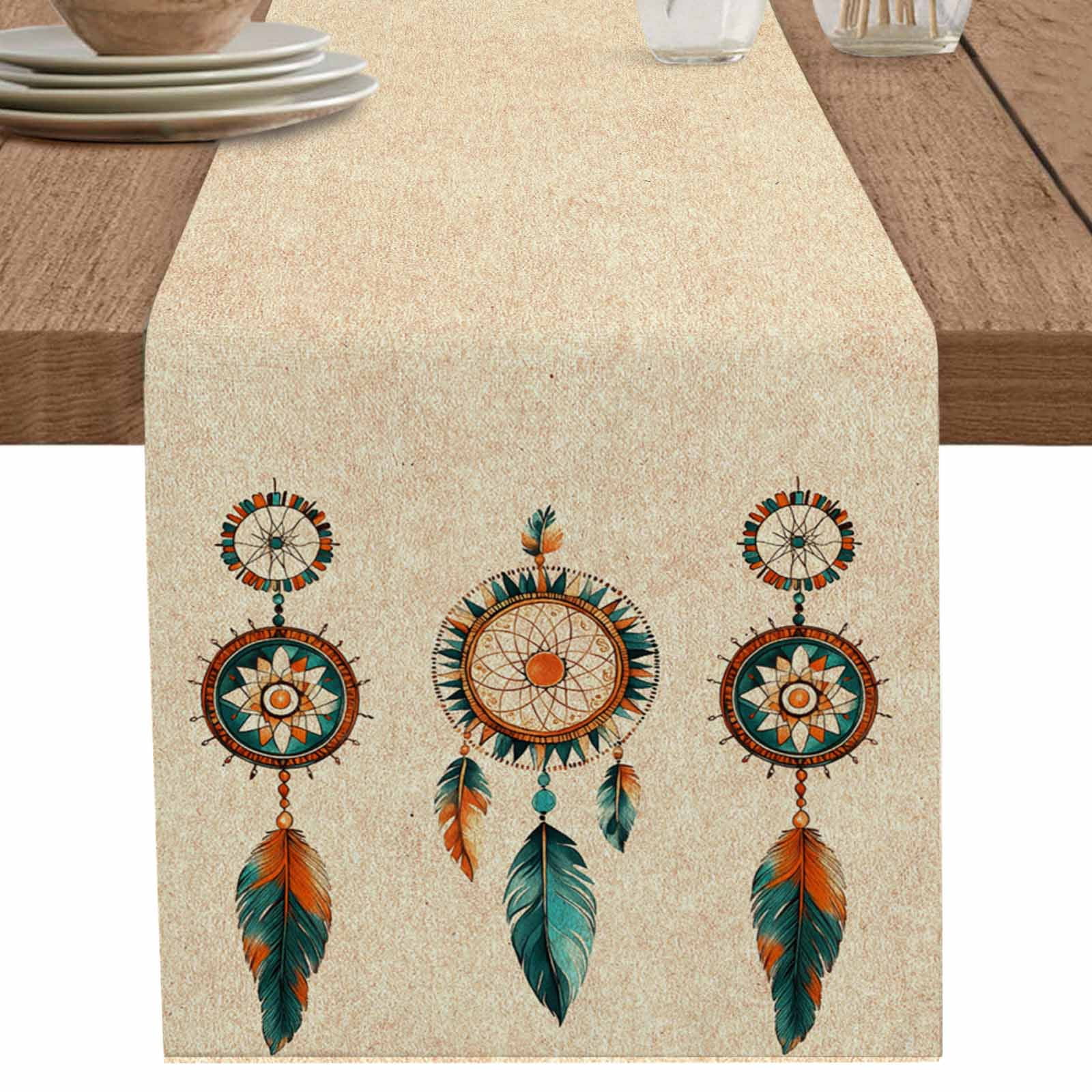 nqOlkjepod Geometric Feathers Table Runner 72 Inches Long Farmhouse ...