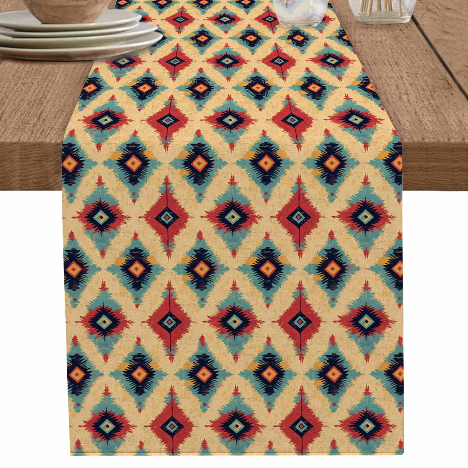 nqOlkjepod Geometric Table Runner 70 Inches Long Farmhouse Dress ...