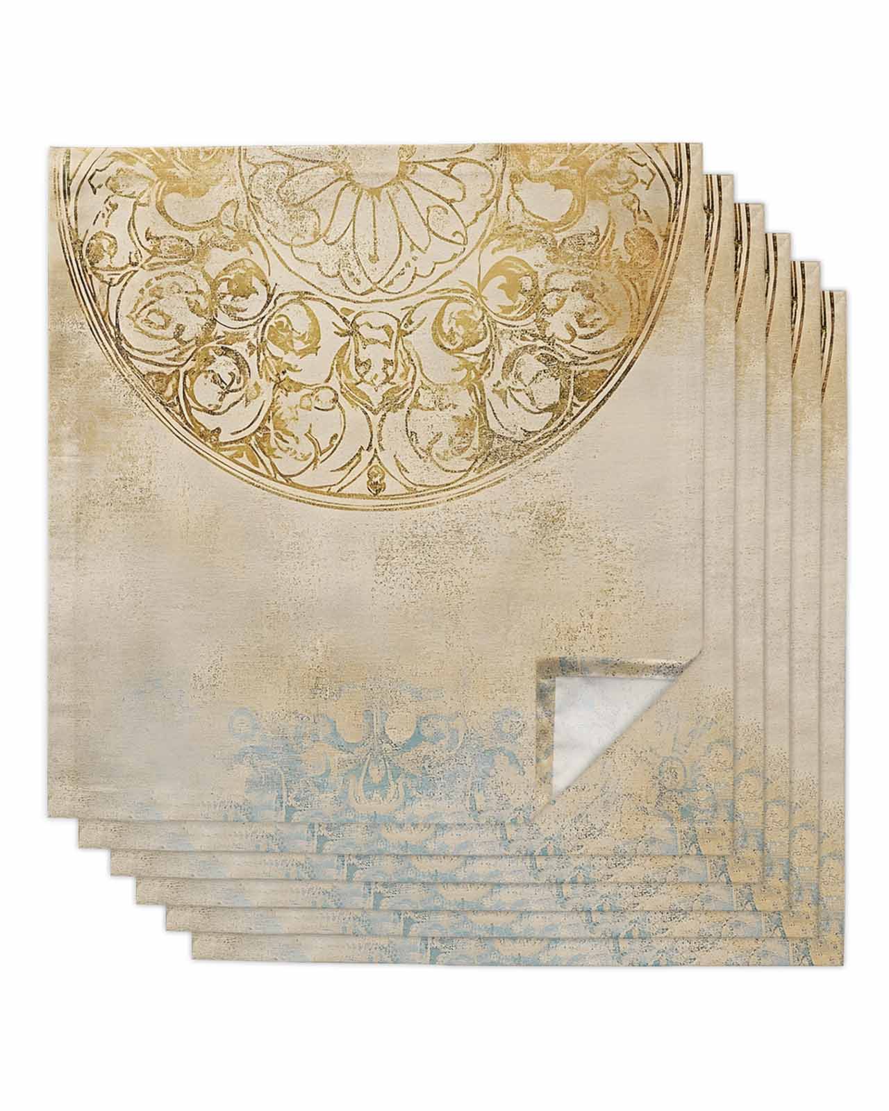 nqOlkjepod Golden Floral Cloth Napkins Set of 6 Reusable Dinner Napkins ...