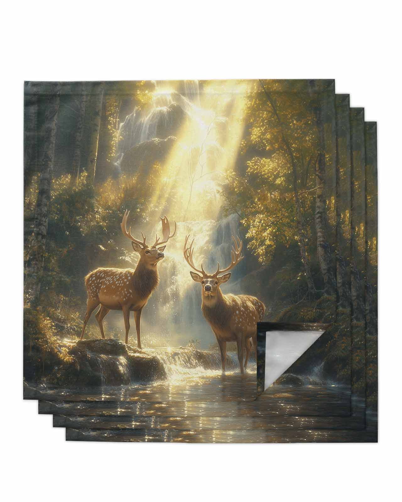 nqOlkjepod Golden Forest Deer Cloth Napkins Set of 4 Reusable Dinner ...