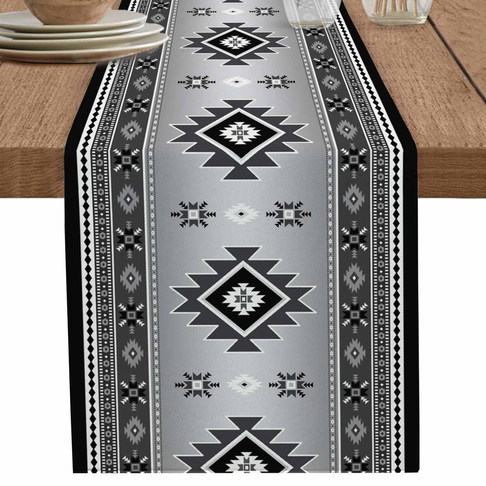 nqOlkjepod Gray Aztec Table Runner 120 Inches Long Farmhouse Dress ...