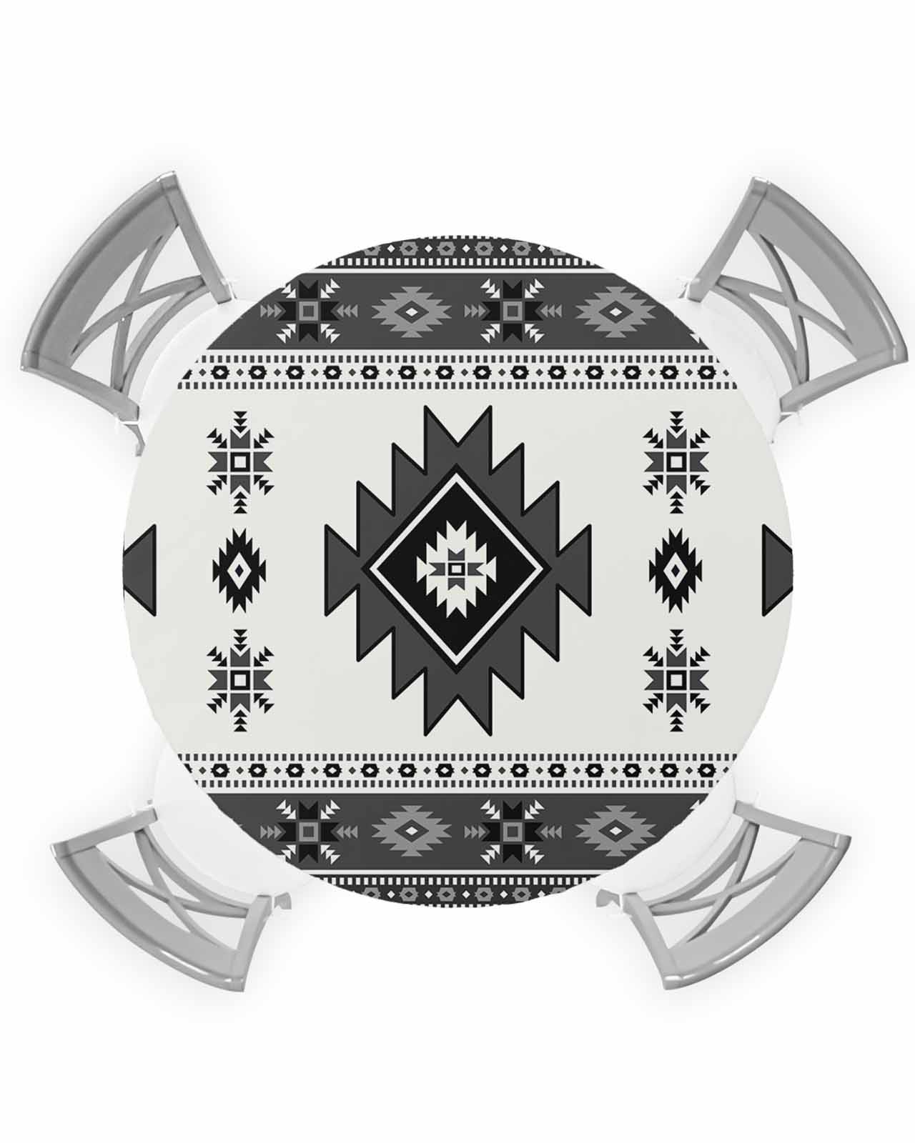 nqOlkjepod Gray Boho Round Tablecloth, Fitted Table Cover with Elastic ...