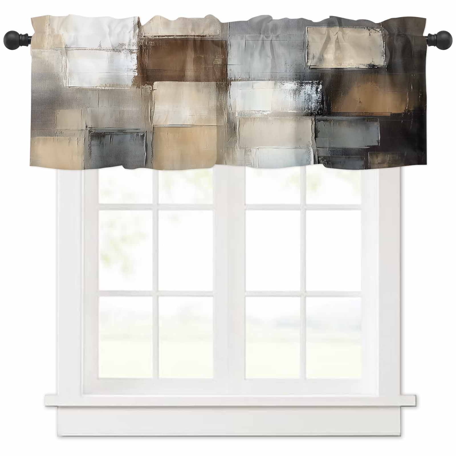 nqOlkjepod Gray Brown Farmhouse Short Window Curtain Valances, Abstract Oil Painting Color ...