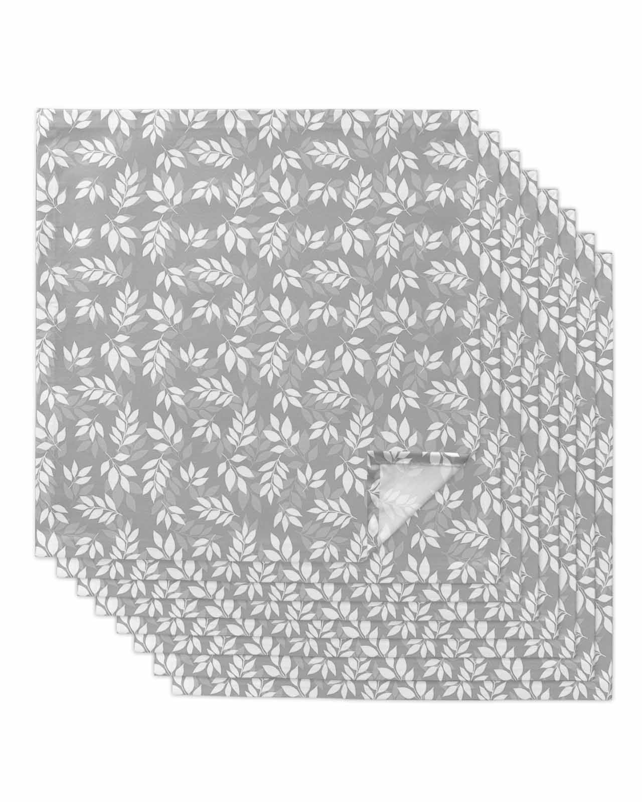 nqOlkjepod Gray Leaves Cloth Napkins Set of 8 Reusable Dinner Napkins ...