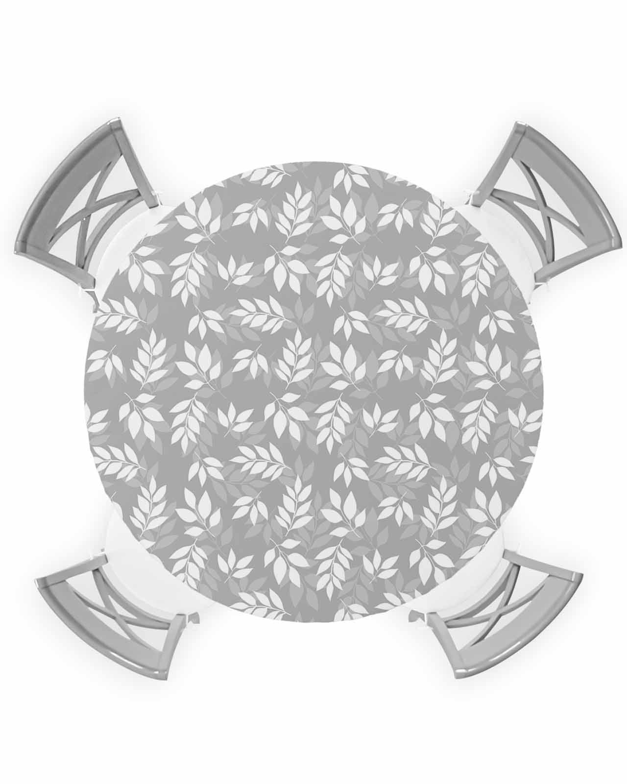 nqOlkjepod Gray Leaves Round Tablecloth, Fitted Table Cover with ...