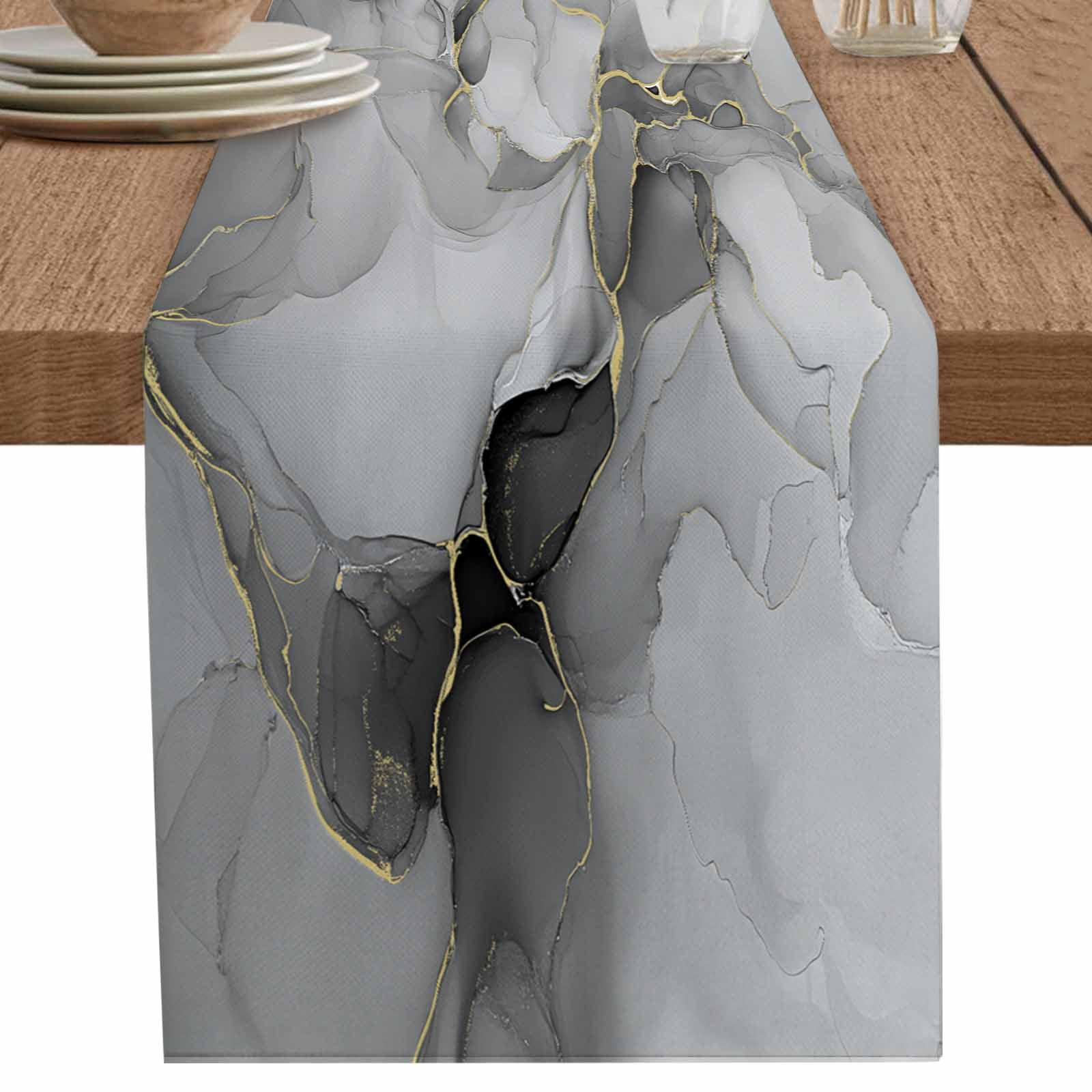 nqOlkjepod Gray Marble Texture Table Runner 120 Inches Long Farmhouse ...