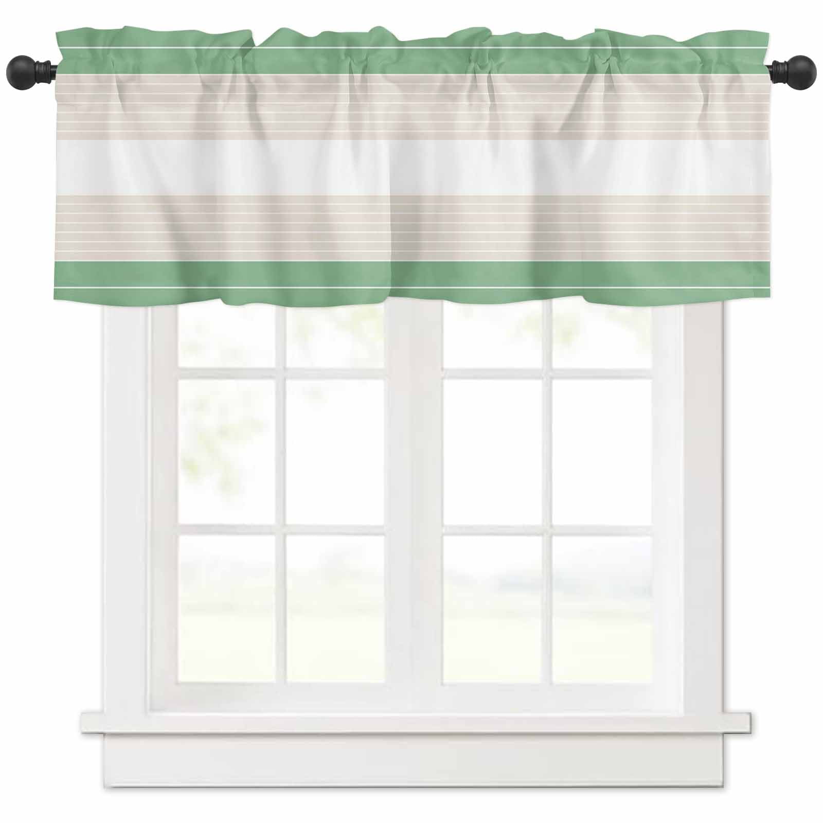 nqOlkjepod Green Beige Stripe Farmhouse Short Window Curtain Valances ...