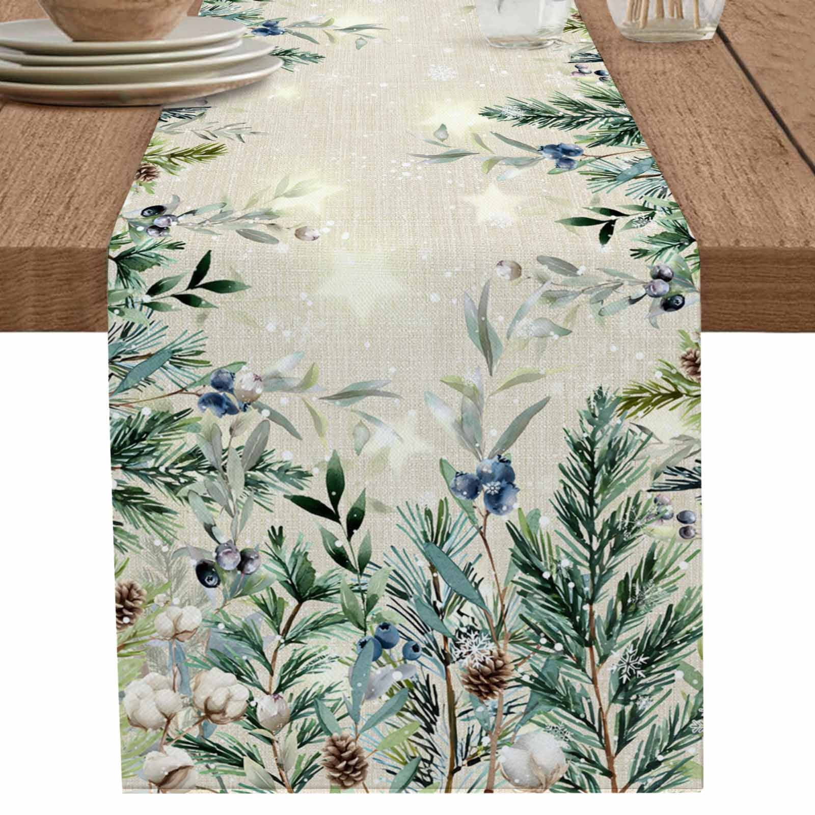 nqOlkjepod Green Christmas Table Runner 108 Inches Long Farmhouse Dress ...
