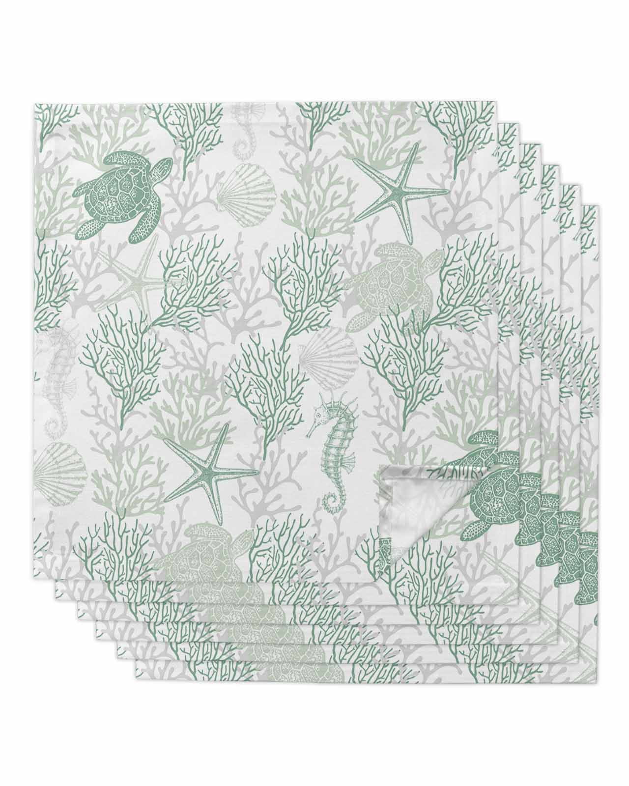 nqOlkjepod Green Coastal Cloth Napkins Set of 6 Reusable Dinner Napkins ...