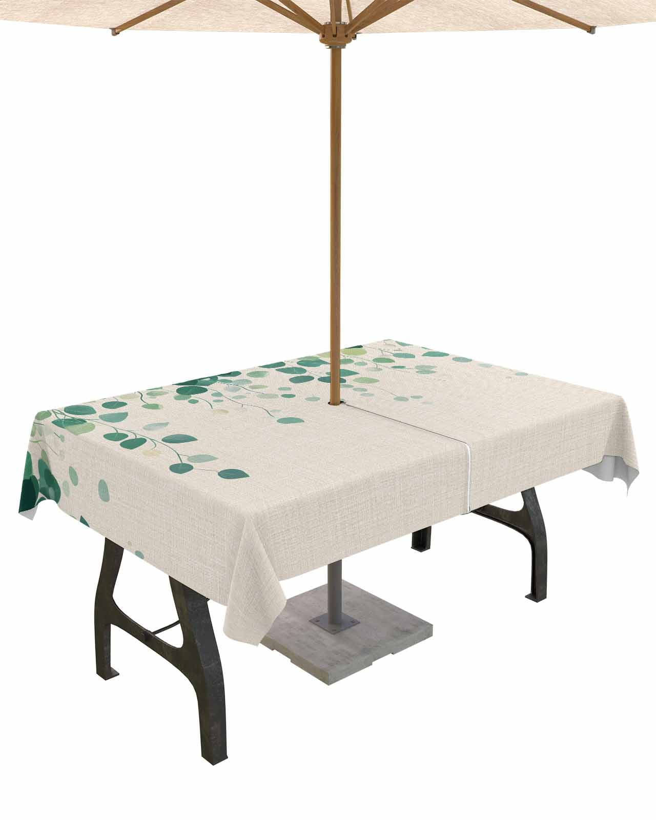nqOlkjepod Green Eucalyptus Leaf Outdoor Tablecloth with Umbrella Hole & Zipper, Retro Spring ...
