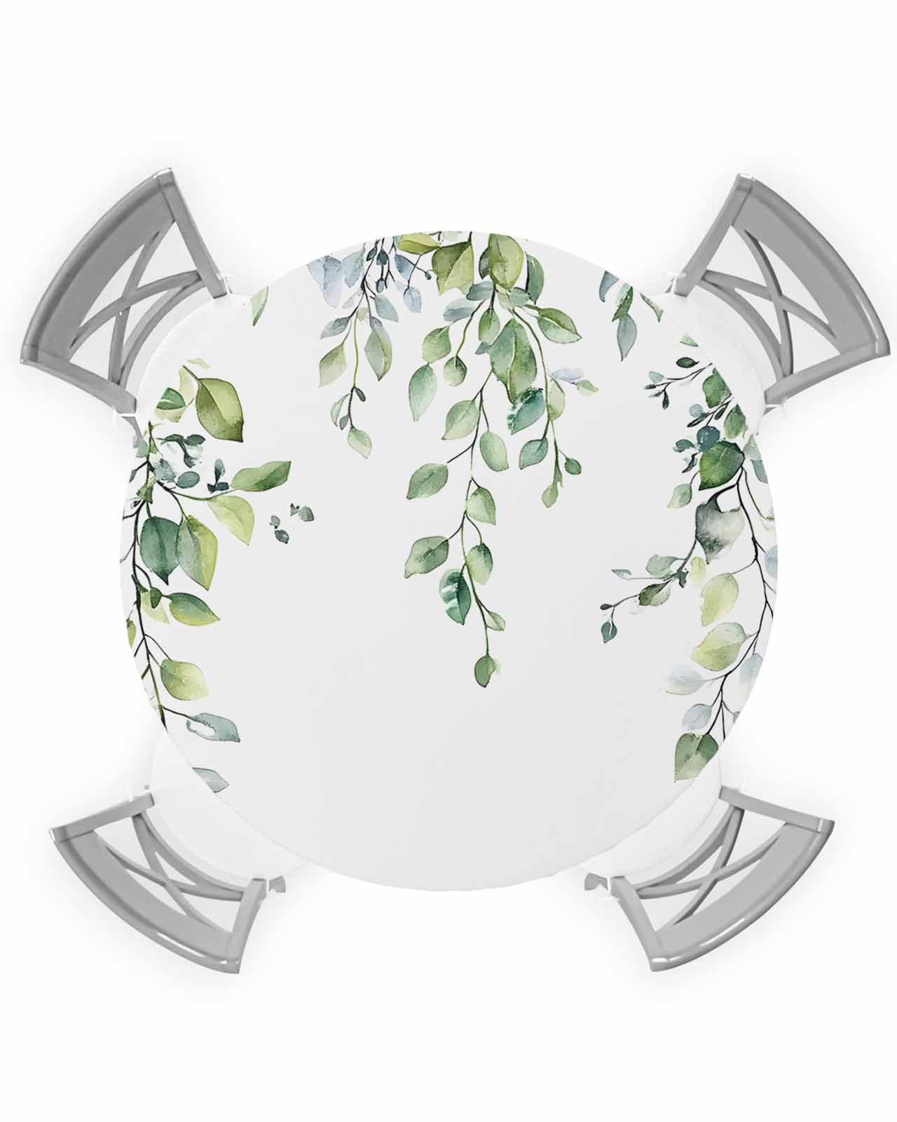 nqOlkjepod Green Eucalyptus Leaf Round Tablecloth, Fitted Table Cover ...