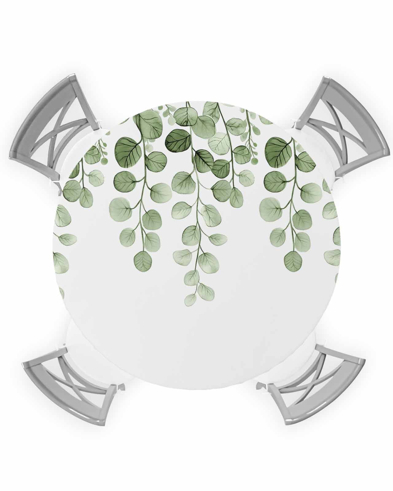 nqOlkjepod Green Eucalyptus Leaves Round Tablecloth, Fitted Table Cover ...