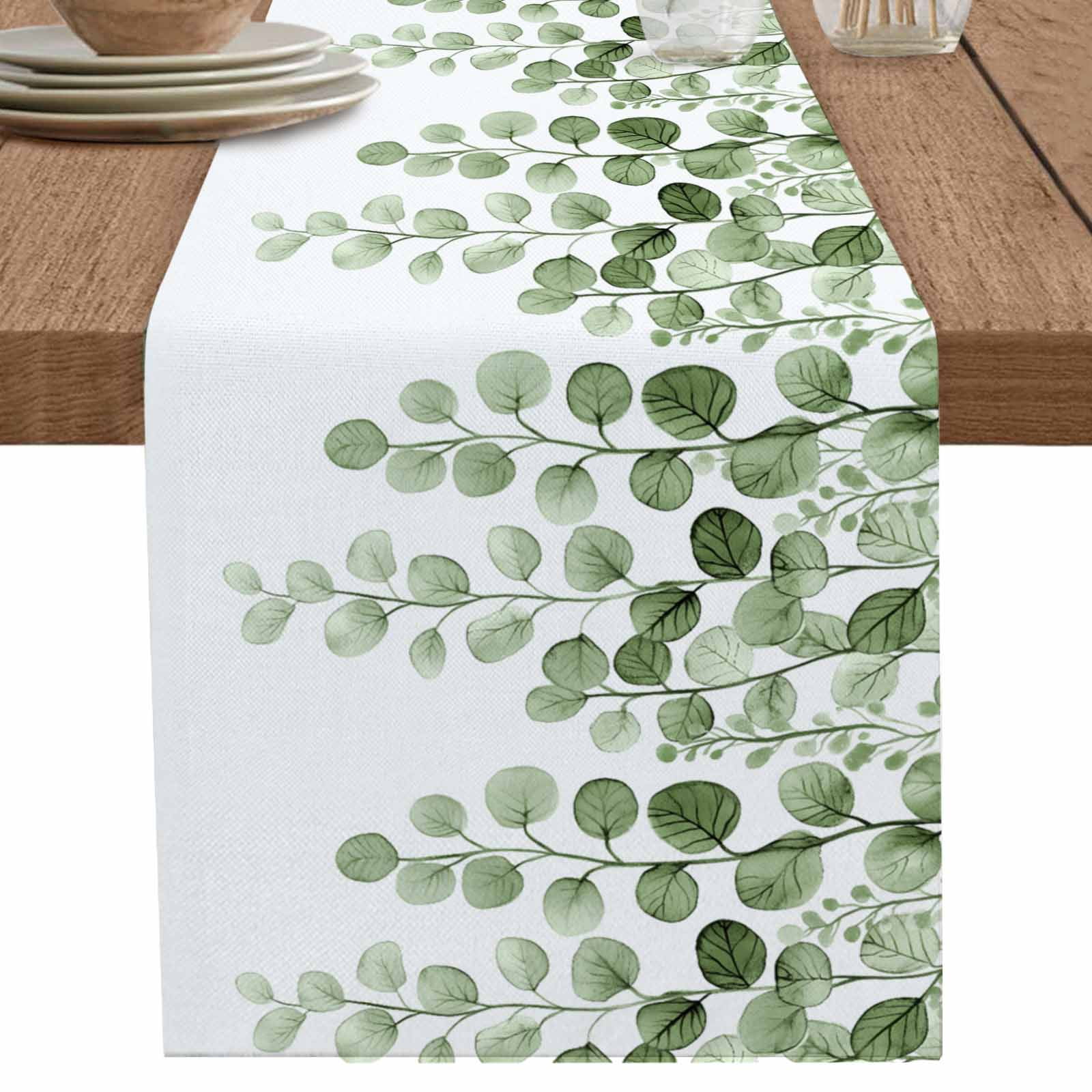 nqOlkjepod Green Eucalyptus Leaves Table Runner 72 Inches Long ...
