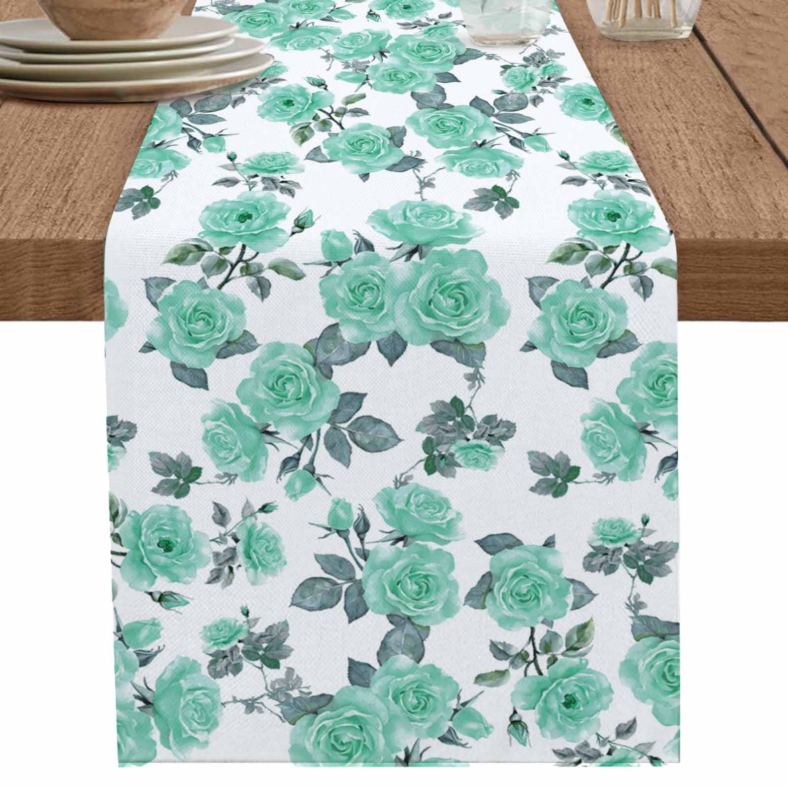 nqOlkjepod Green Floral Table Runner 70 Inches Long Farmhouse Dress ...