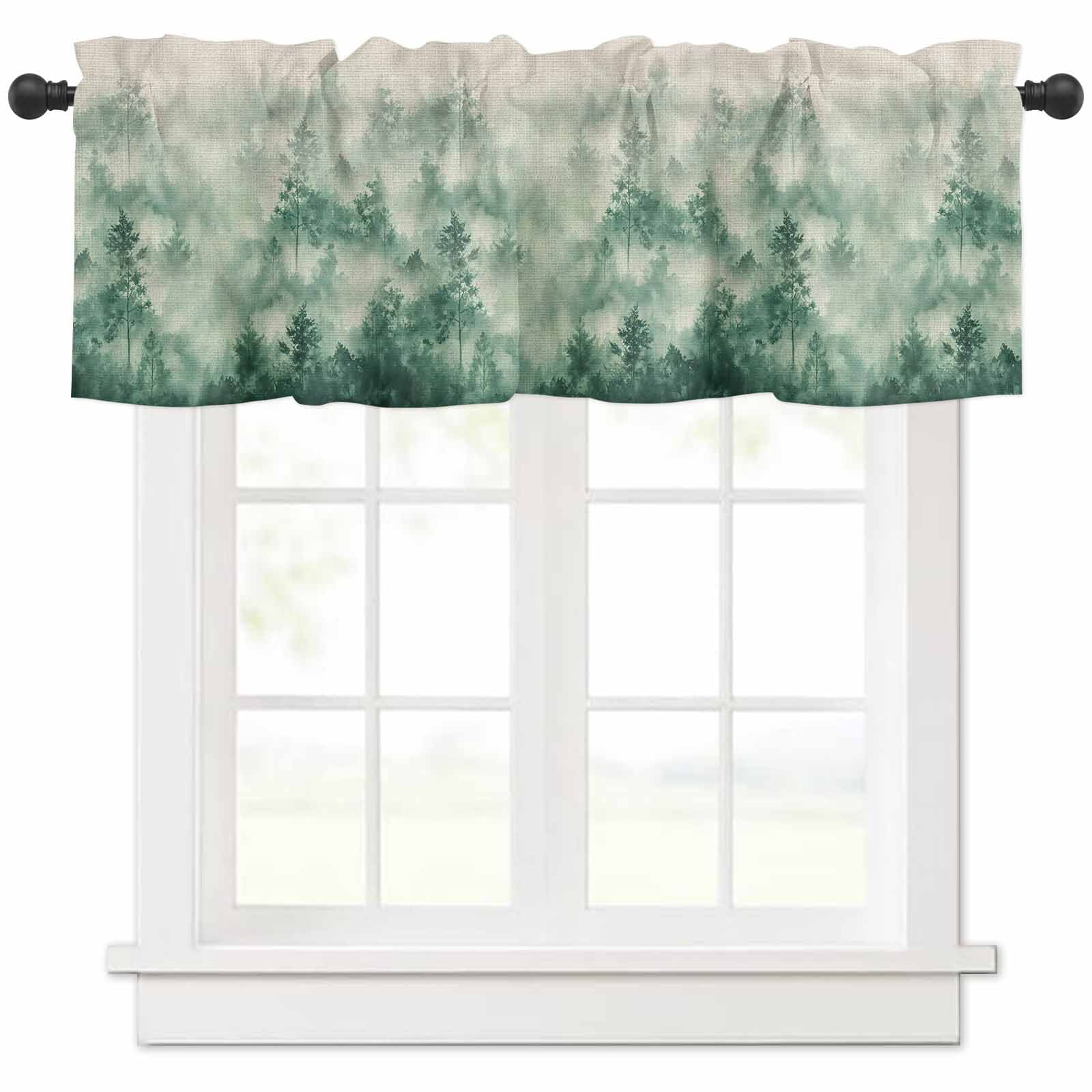 nqOlkjepod Green Forest Rustic Farmhouse Short Window Curtain Valances ...