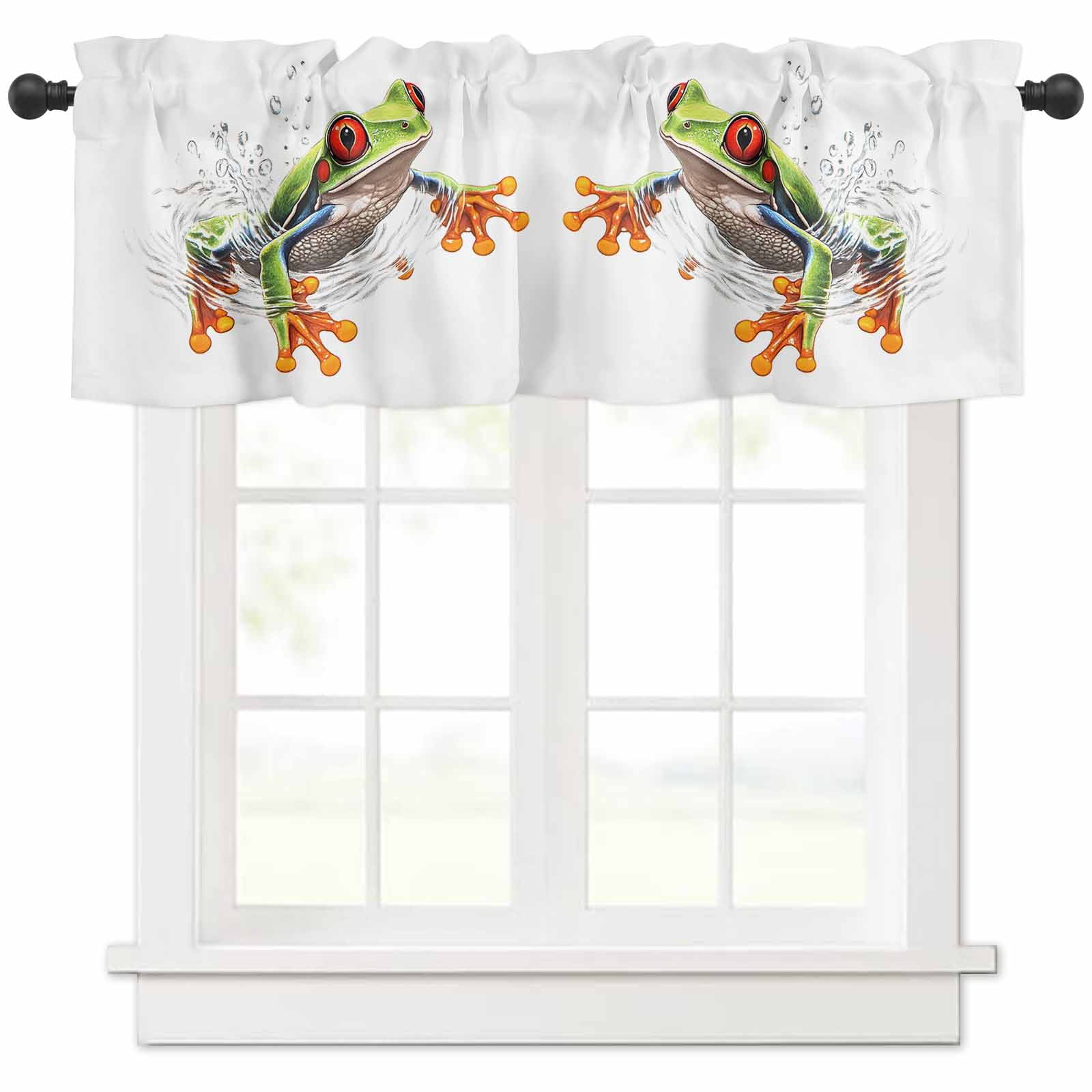 nqOlkjepod Green Funny Frog Farmhouse Short Window Curtain Valances ...