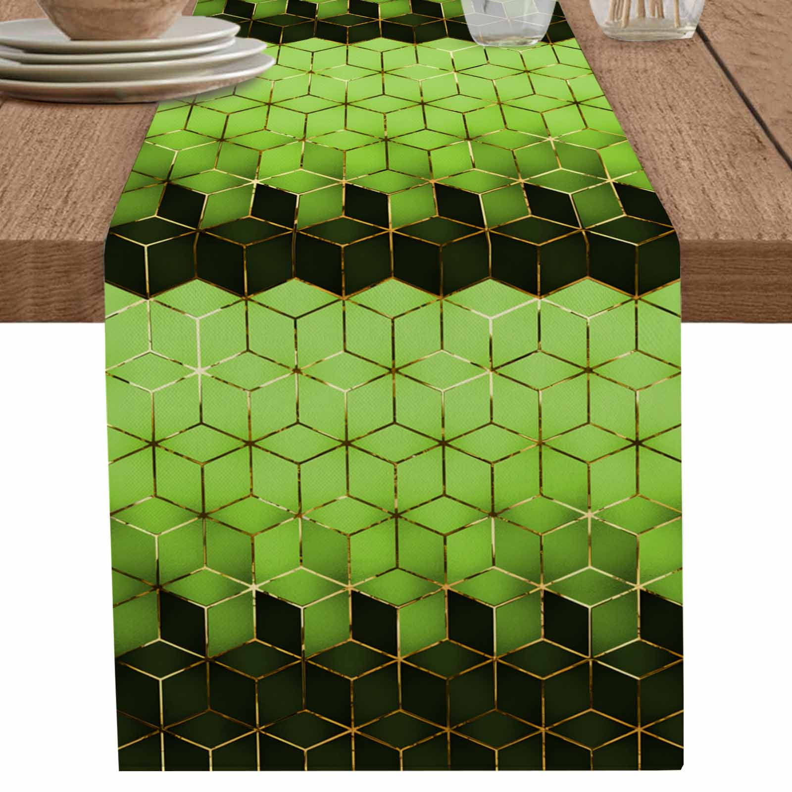 nqOlkjepod Green Geometric Table Runner 72 Inches Long Farmhouse Dress ...