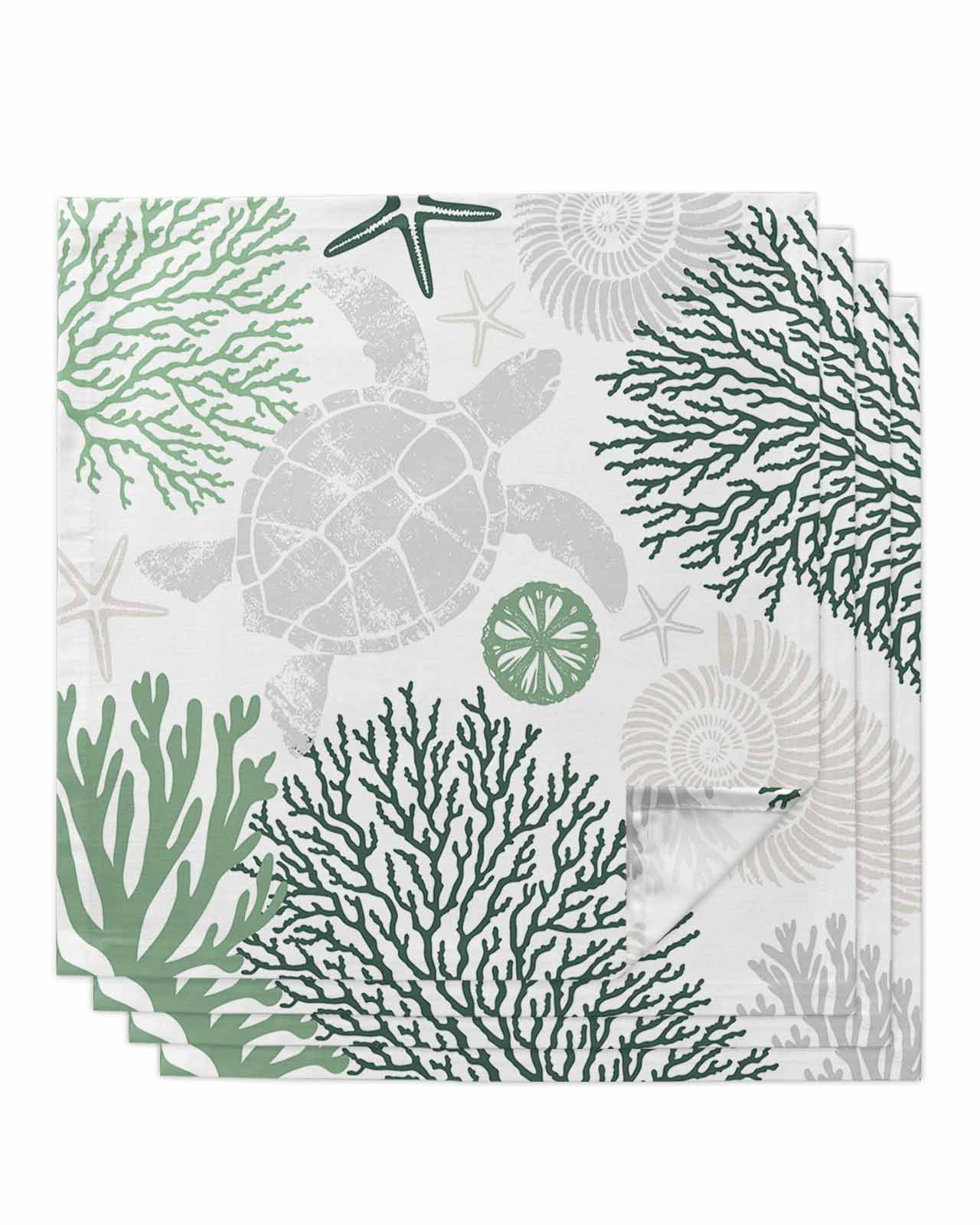 nqOlkjepod Green Grey Coastal Turtle Cloth Napkins Set of 4 Reusable ...