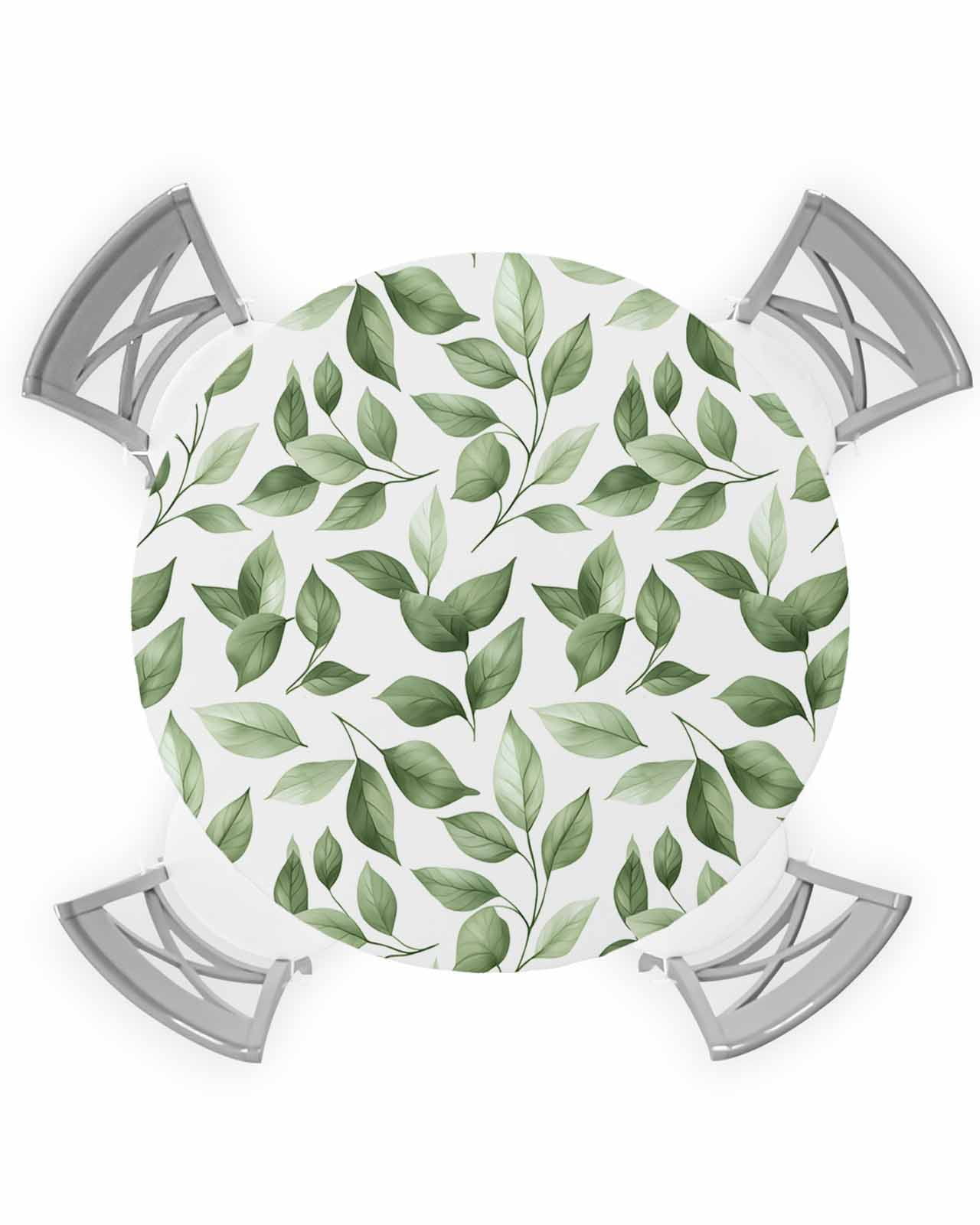 nqOlkjepod Green Leaf Round Tablecloth, Fitted Table Cover with Elastic ...