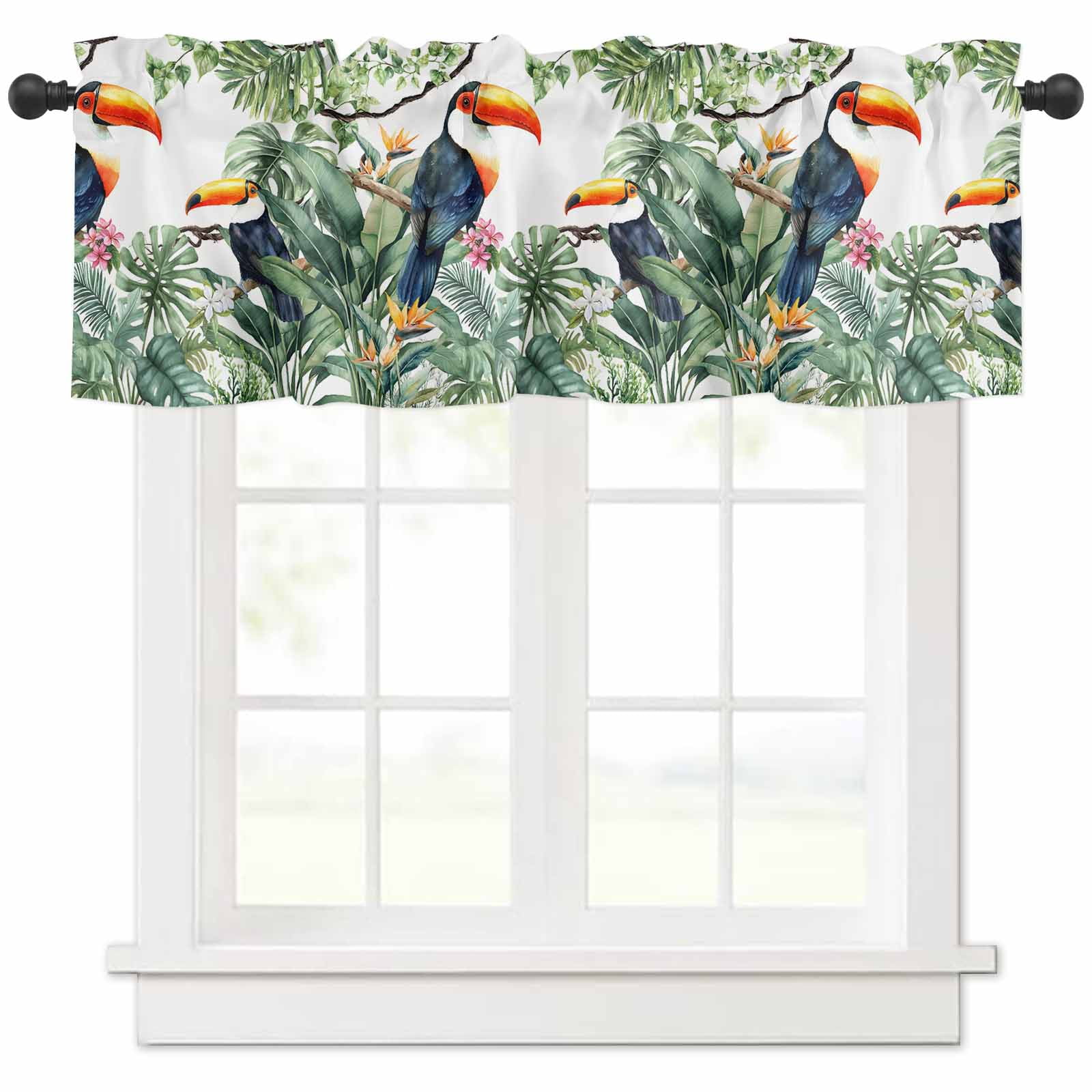 nqOlkjepod Green Leaves Birds Farmhouse Short Window Curtain Valances ...