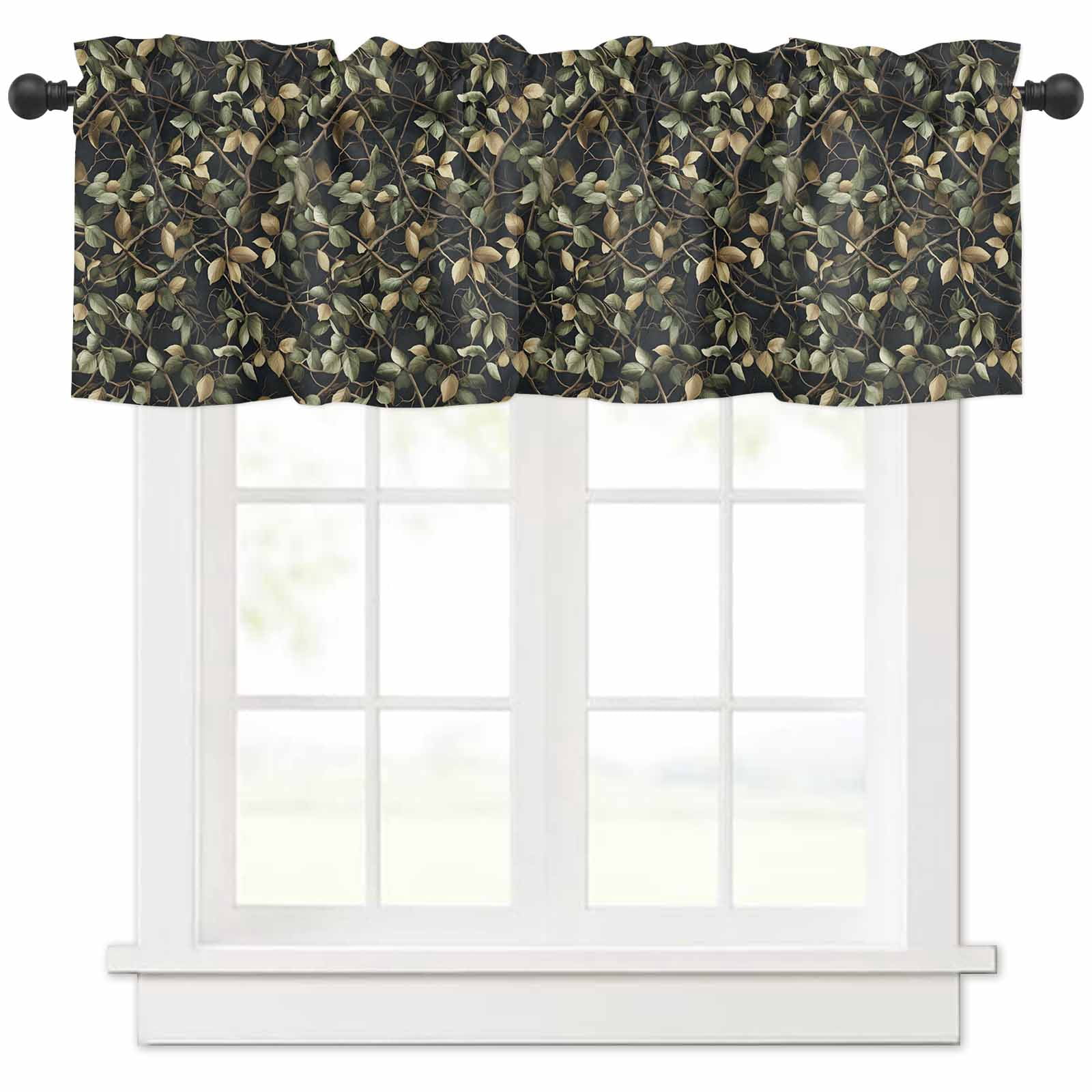 nqOlkjepod Green Leaves Branches Farmhouse Short Window Curtain ...