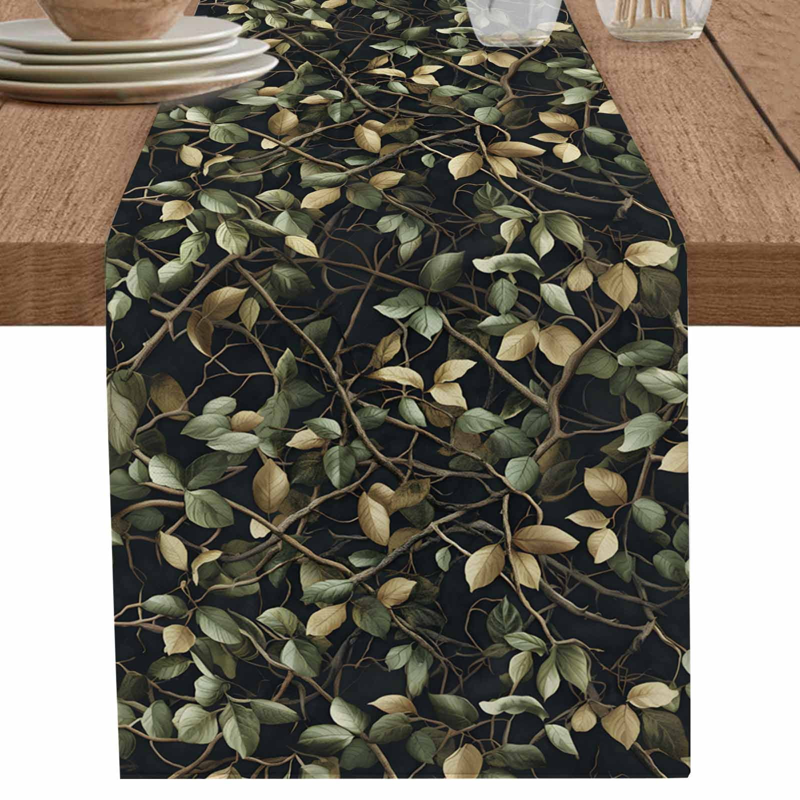 nqOlkjepod Green Leaves Branches Table Runner 72 Inches Long Farmhouse ...