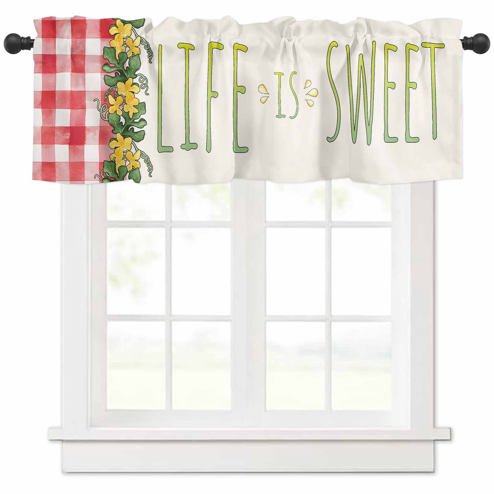 nqOlkjepod Green Leaves Farmhouse Short Window Curtain Valances ...