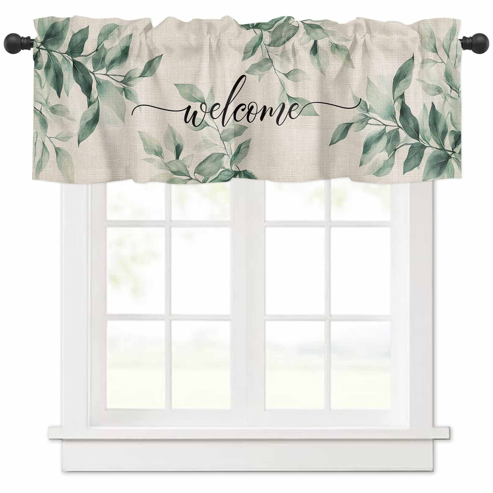 nqOlkjepod Green Leaves Farmhouse Short Window Curtain Valances, Retro ...
