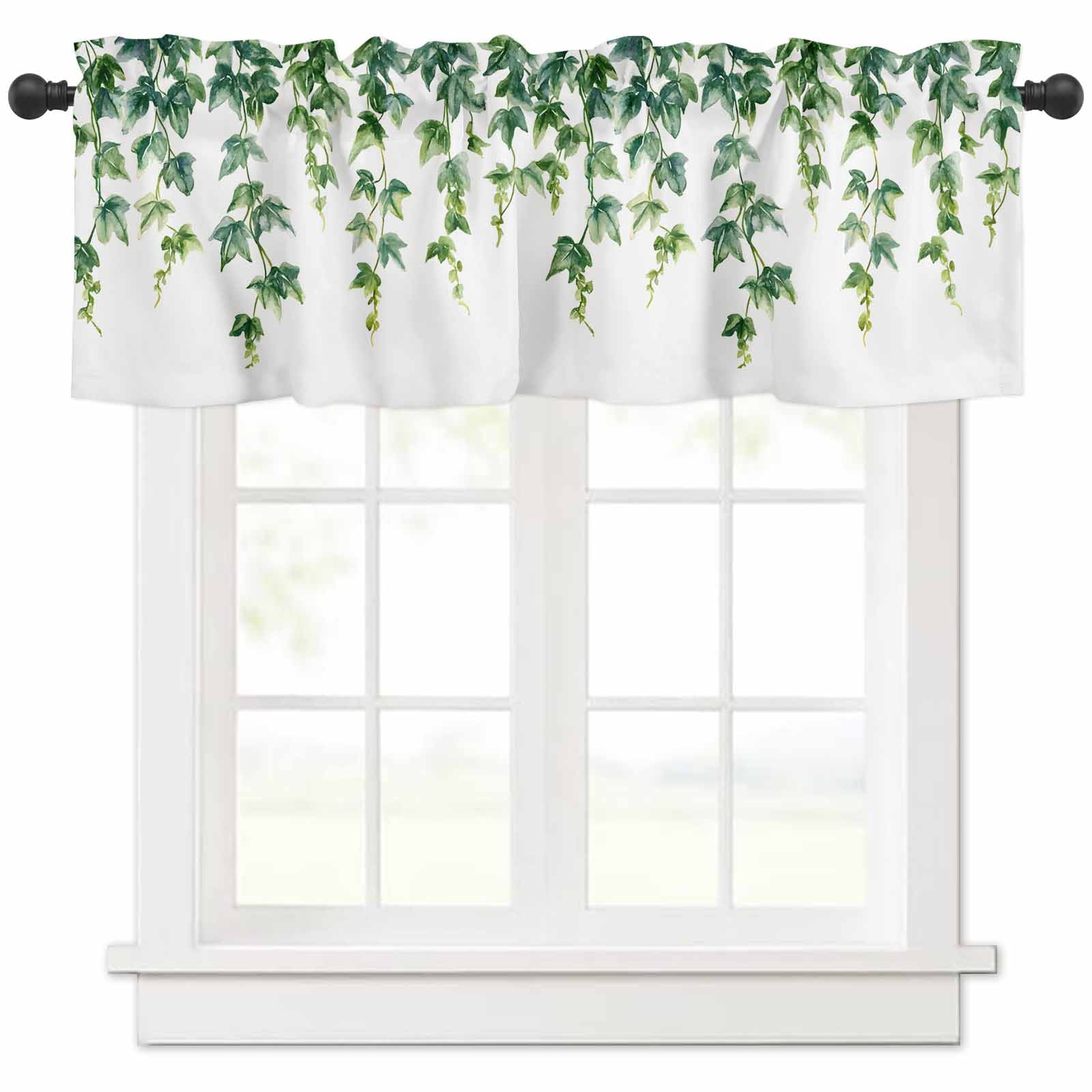 nqOlkjepod Green Leaves Farmhouse Short Window Curtain Valances, Spring ...