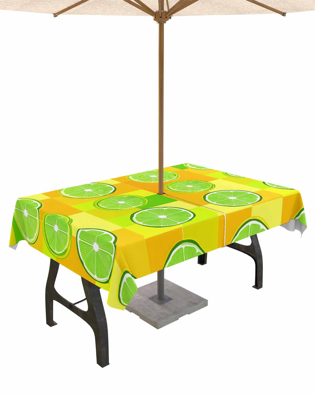 nqOlkjepod Green Lemon Plaid Outdoor Tablecloth with Umbrella Hole ...