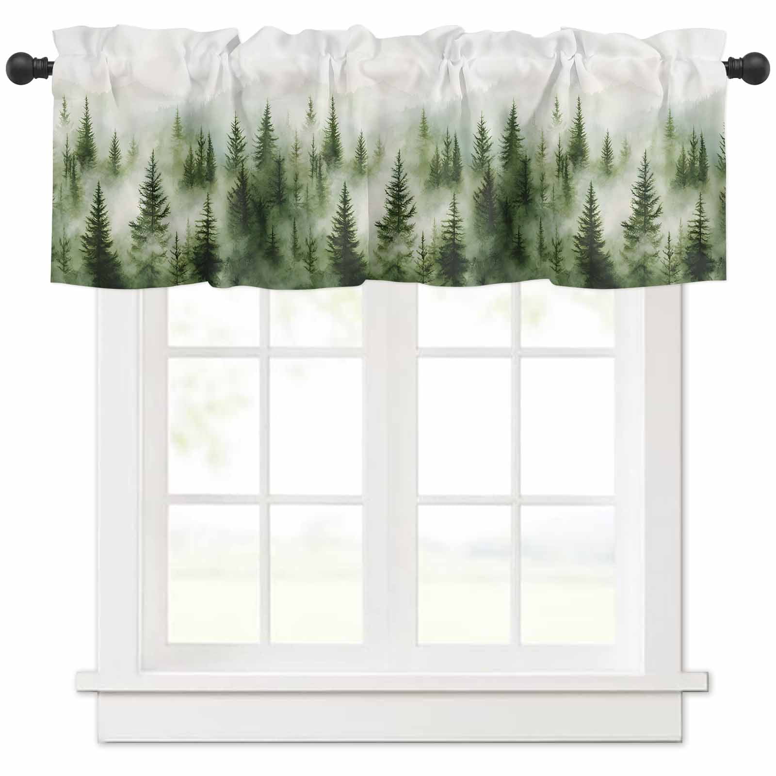 nqOlkjepod Green Mist Forest Farmhouse Short Window Curtain Valances ...