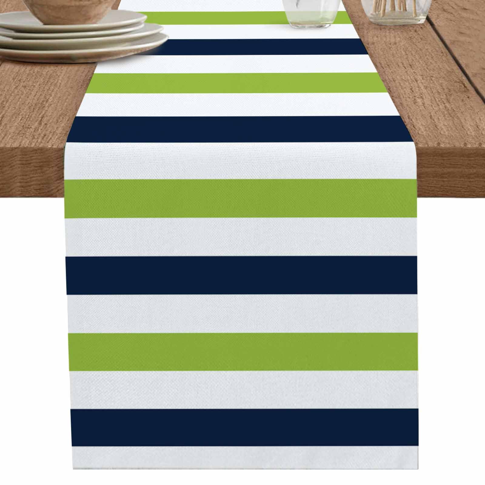 nqOlkjepod Green Navy Blue Striped Table Runner 108 Inches Long ...