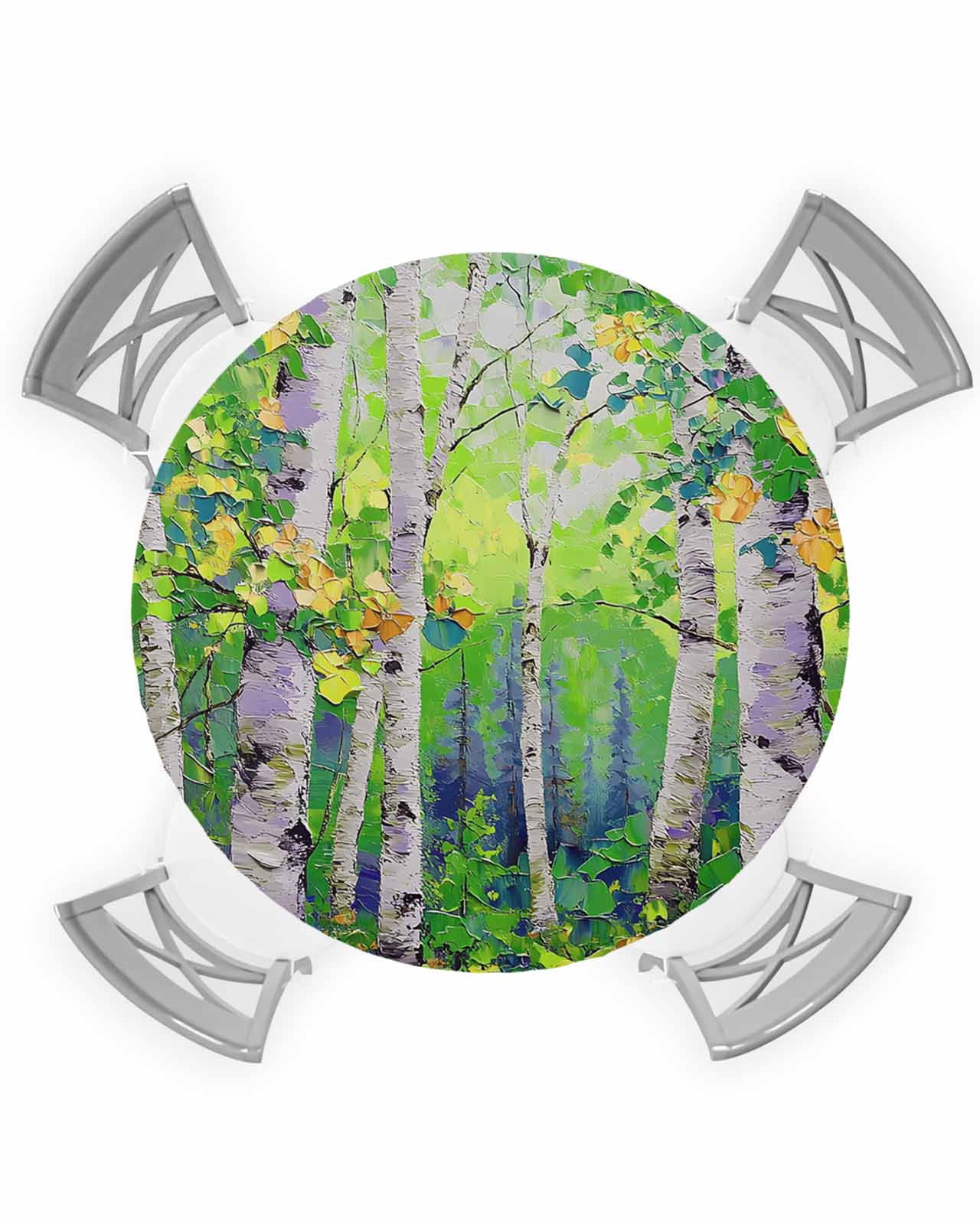 nqOlkjepod Green Oil Painting Round Tablecloth, Fitted Table Cover with ...