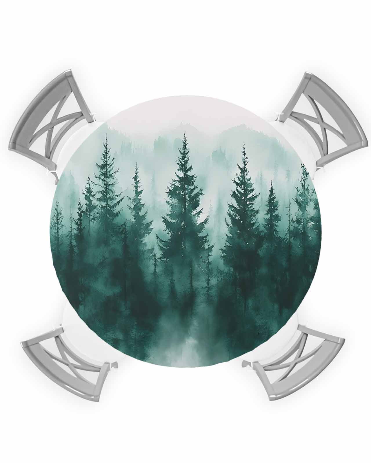 nqOlkjepod Green Ombre Forest Round Tablecloth, Fitted Table Cover with ...