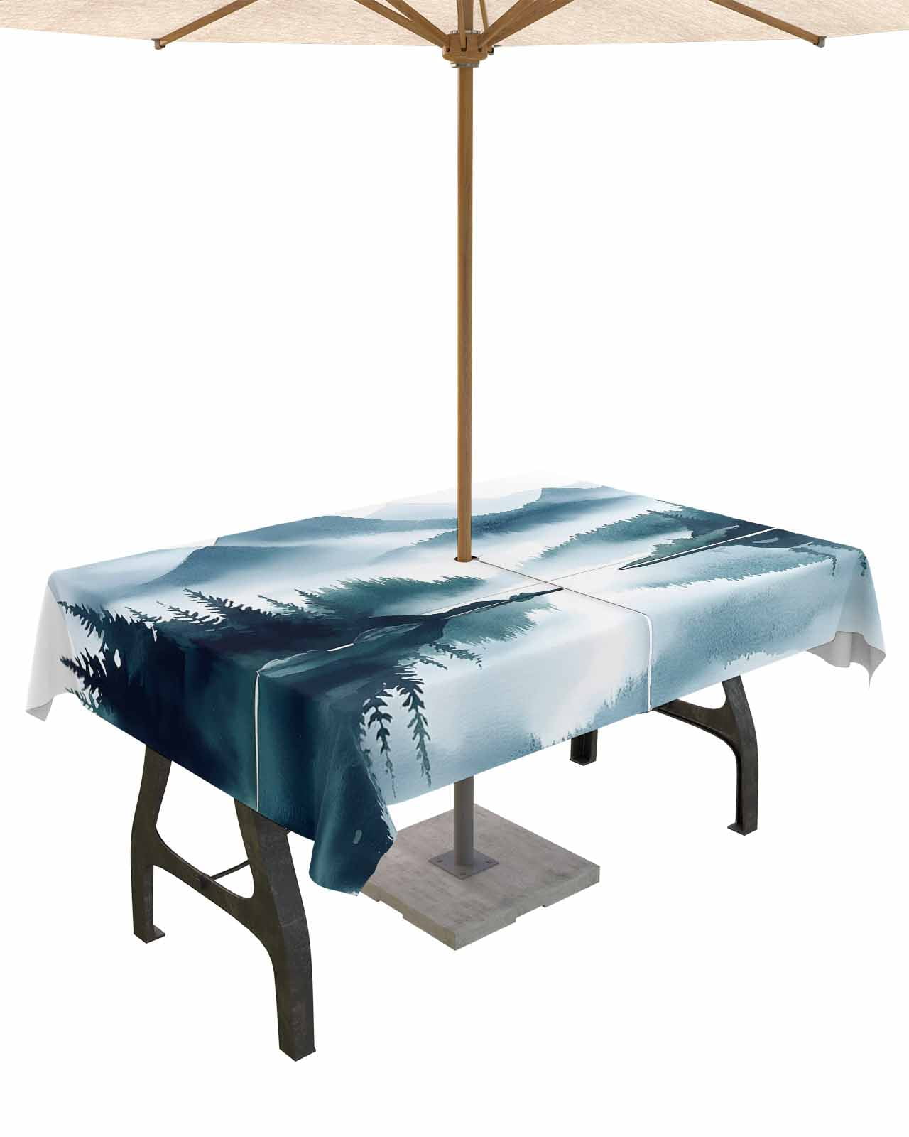 nqOlkjepod Green Ombre Landscape Outdoor Tablecloth with Umbrella Hole ...