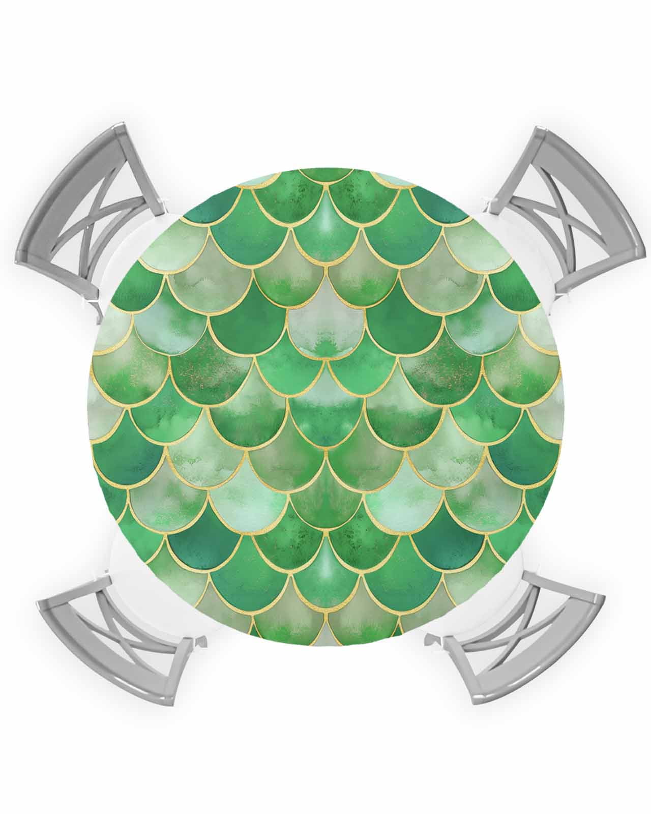 nqOlkjepod Green Ombre Scale Round Tablecloth, Fitted Table Cover with ...