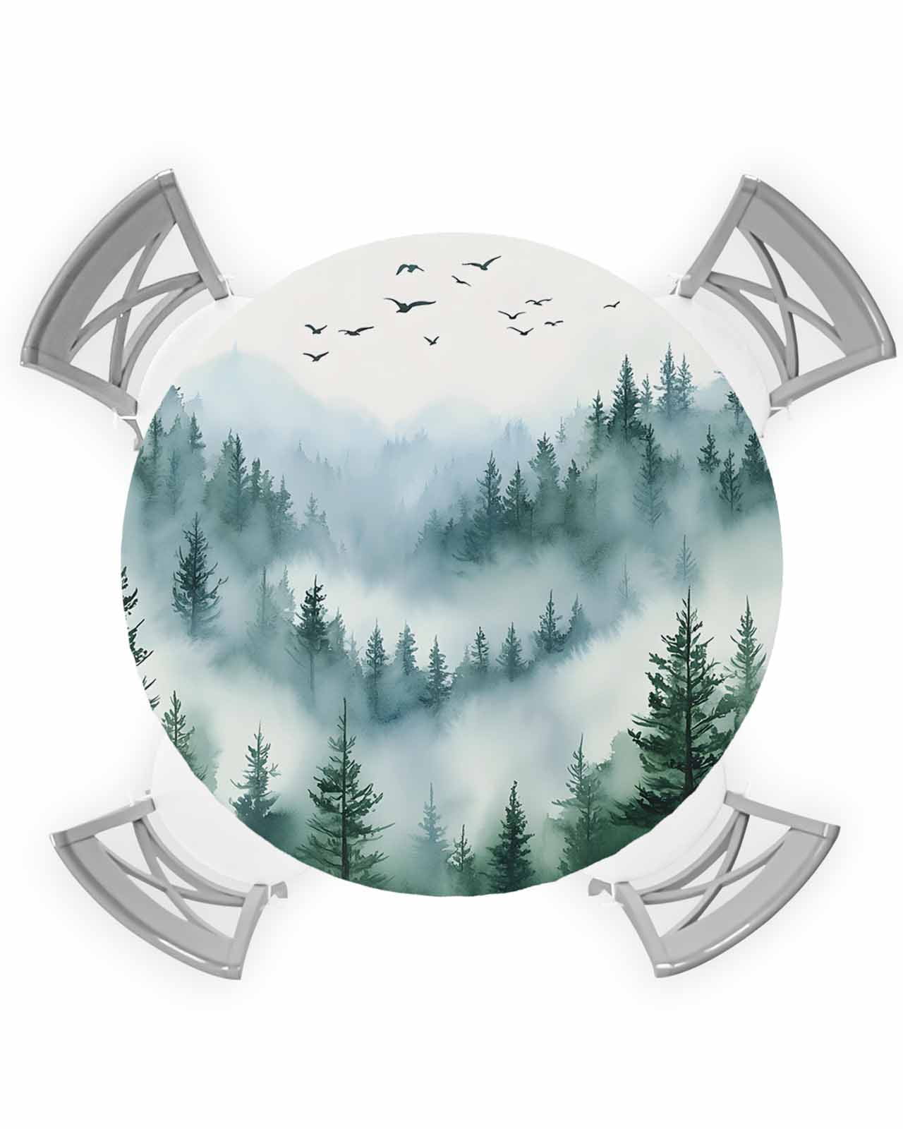 nqOlkjepod Green Ombre Tree Round Tablecloth, Fitted Table Cover with ...