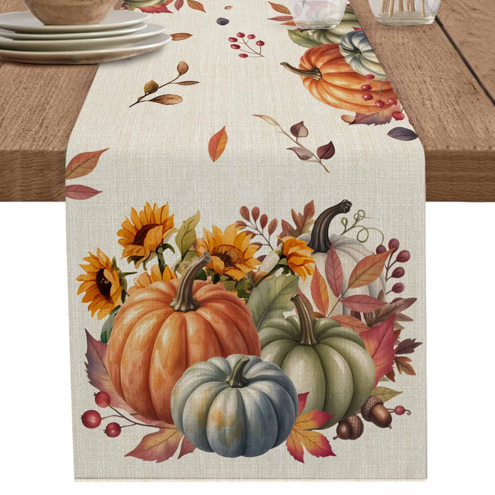 nqOlkjepod Green Orange Blue Pumpkin Table Runner 72 Inches Long ...